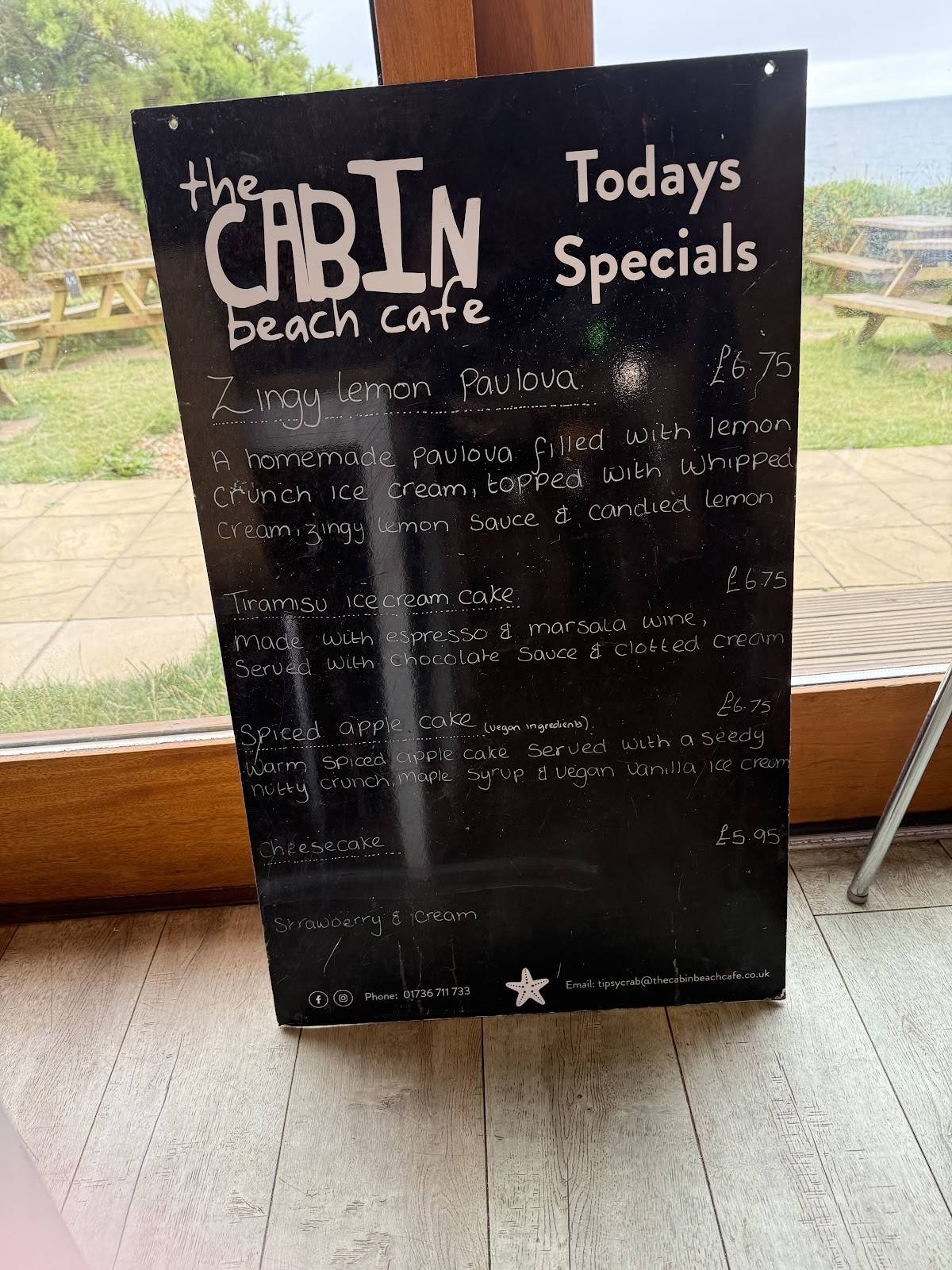 Menu at The Cabin cafe, Perranuthnoe, Perranuthnoe Beach
