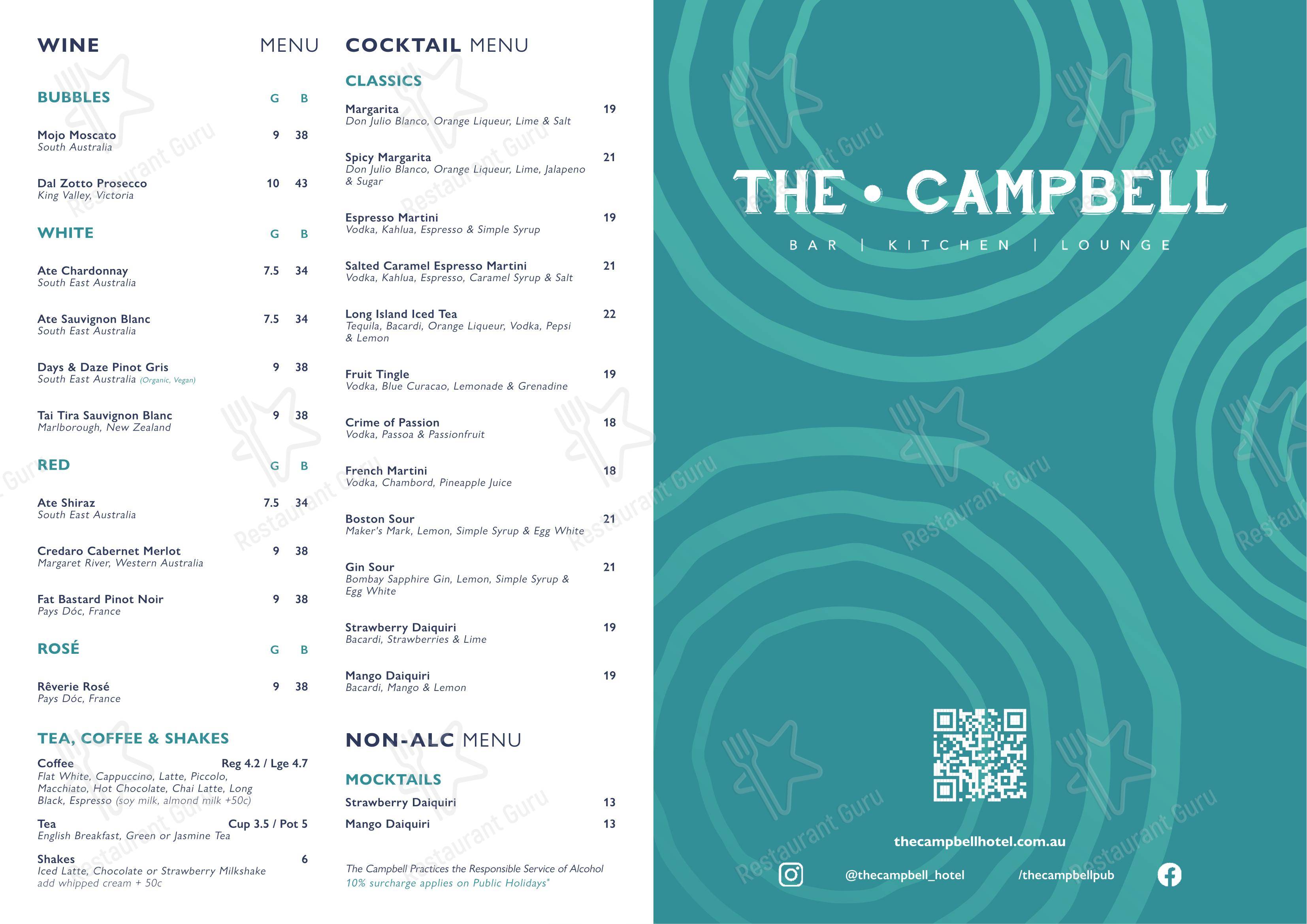 Menu at The Campbell pub & bar, Campbelltown