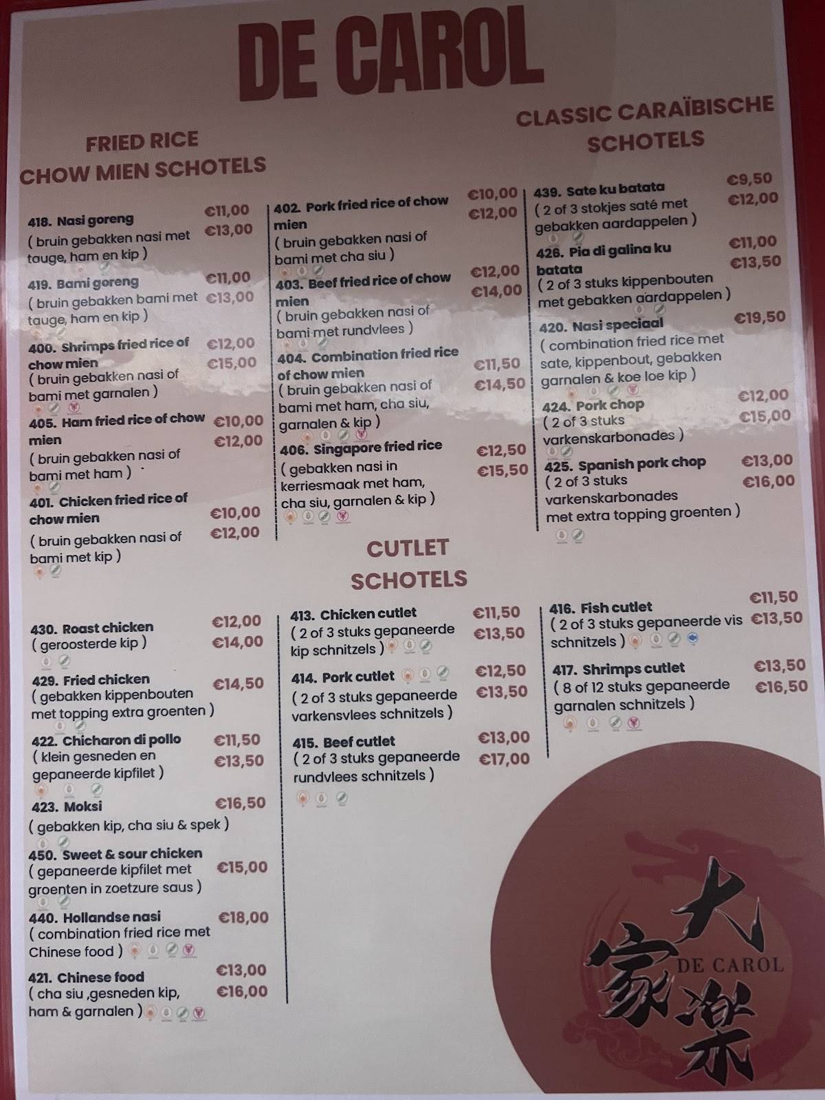 Speisekarte von The Carol restaurant, Tilburg