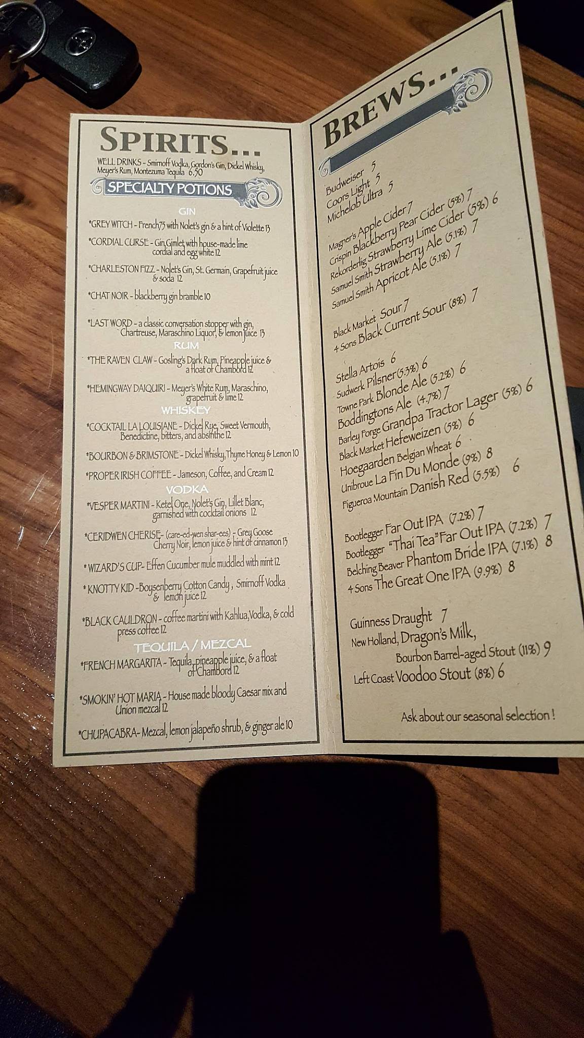 Menu at The Cauldron Spirits and Brews pub & bar, Buena Park