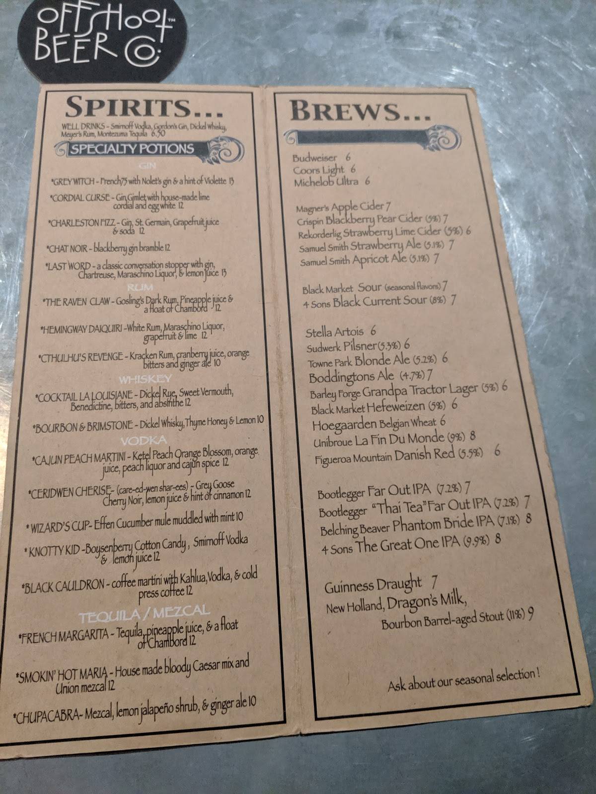 Menu at The Cauldron Spirits and Brews pub & bar, Buena Park