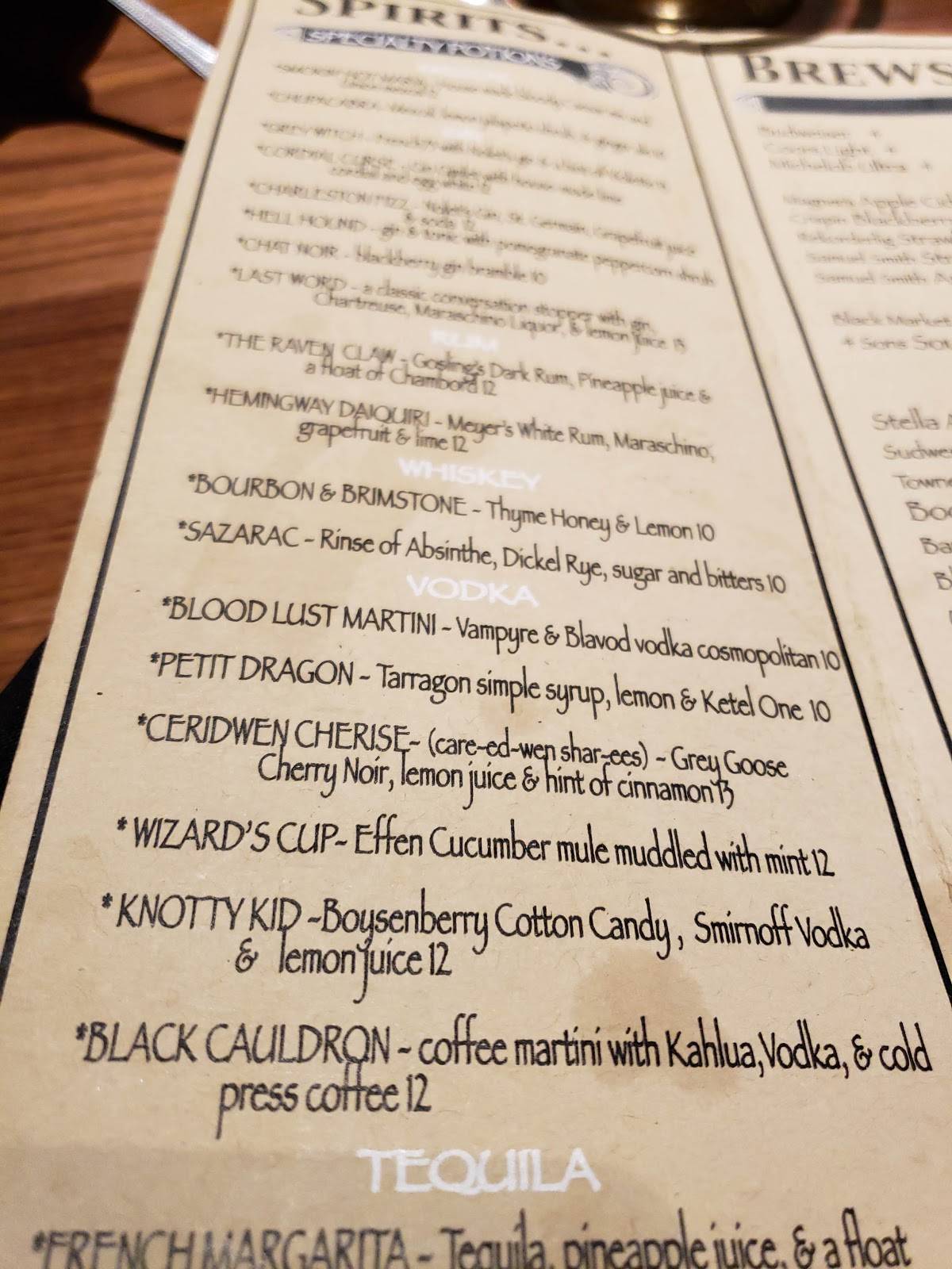Menu at The Cauldron Spirits and Brews pub & bar, Buena Park