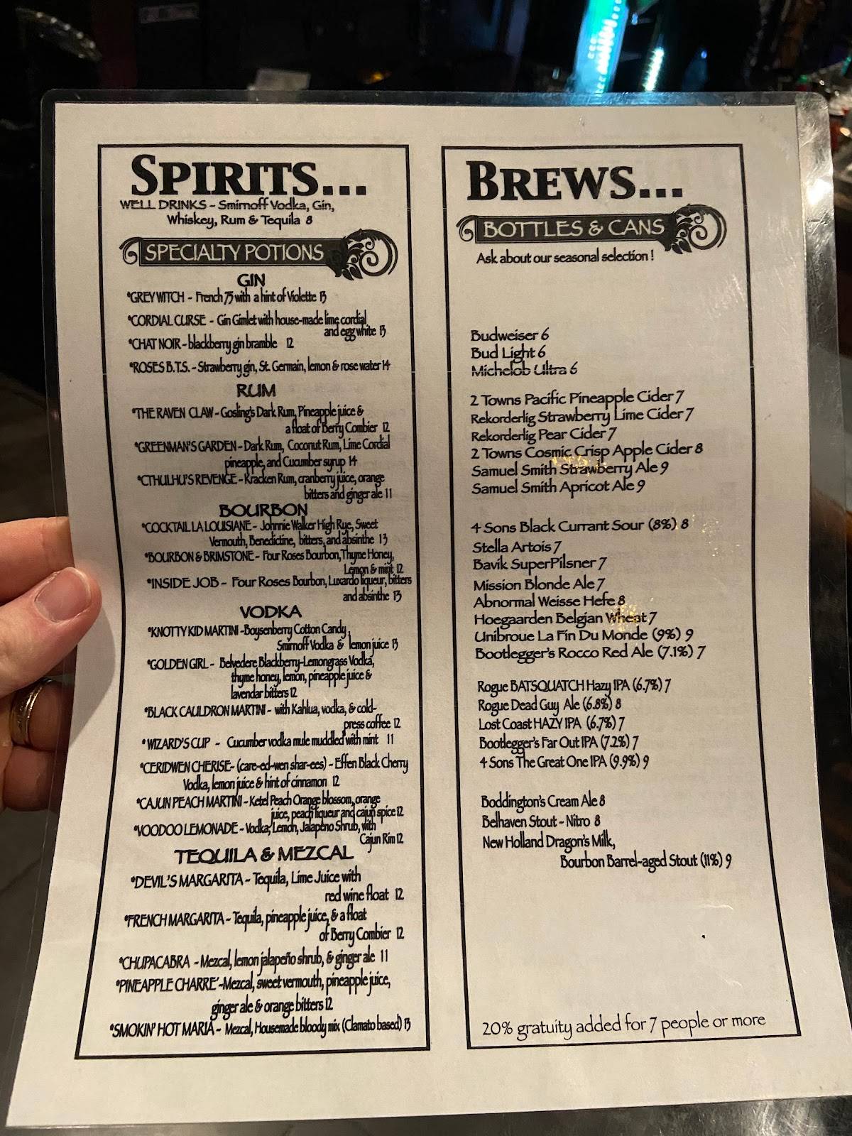 Menu at The Cauldron Spirits and Brews pub & bar, Buena Park