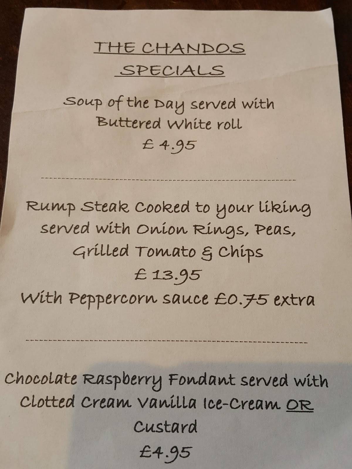 Menu at The Chandos pub & bar, London, 29 St Martin's Ln