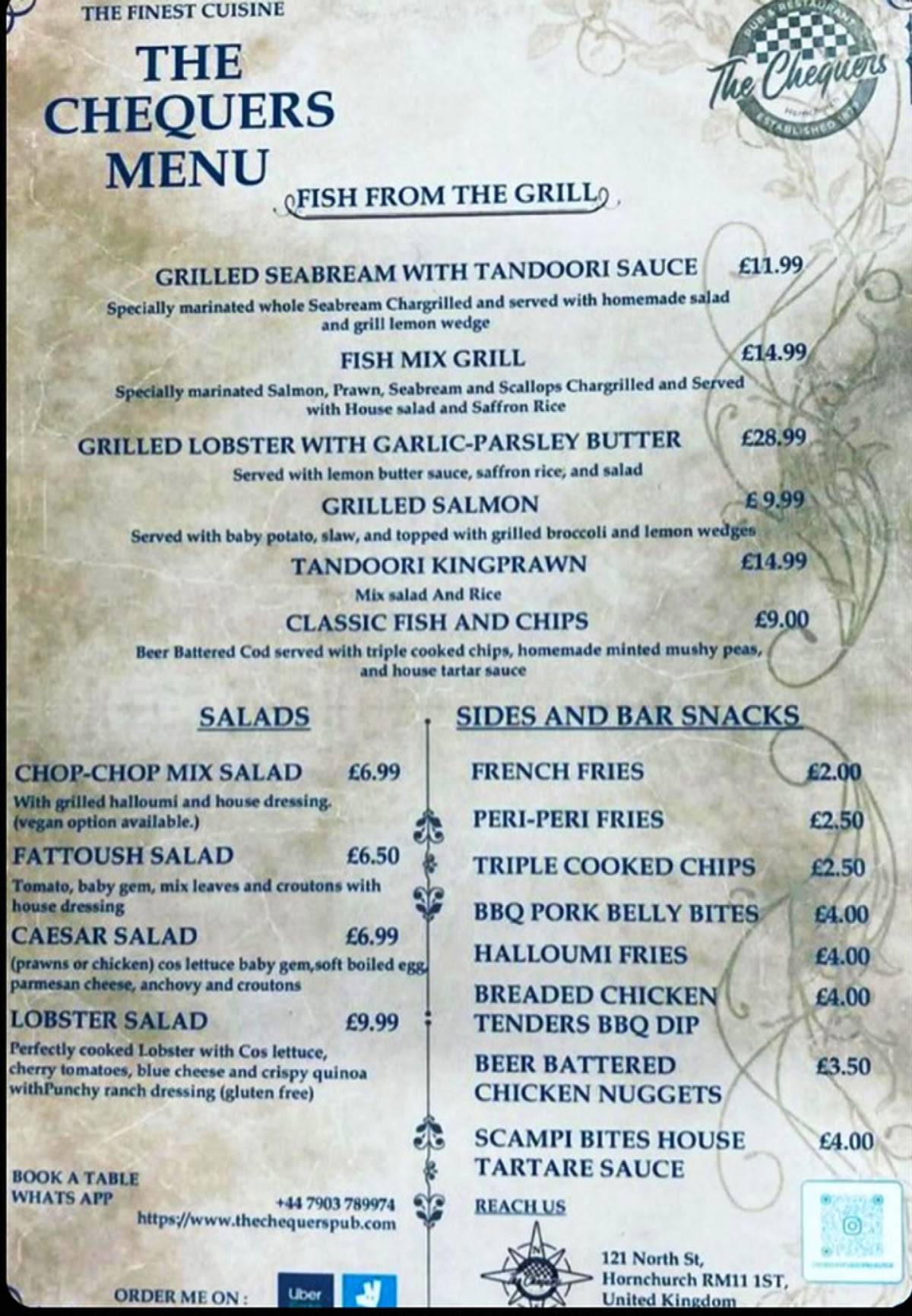 Menu at The Chequers pub & bar, Hornchurch, 121 North St