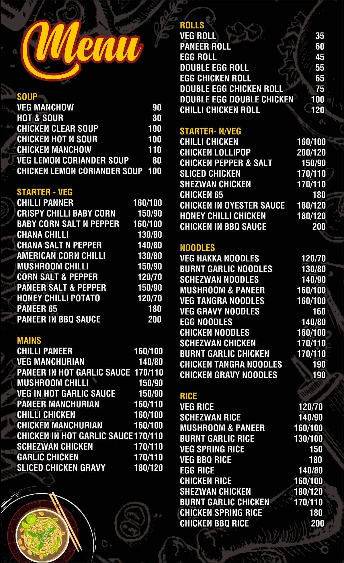 Menu at The Chinese Monk, Jamshedpur