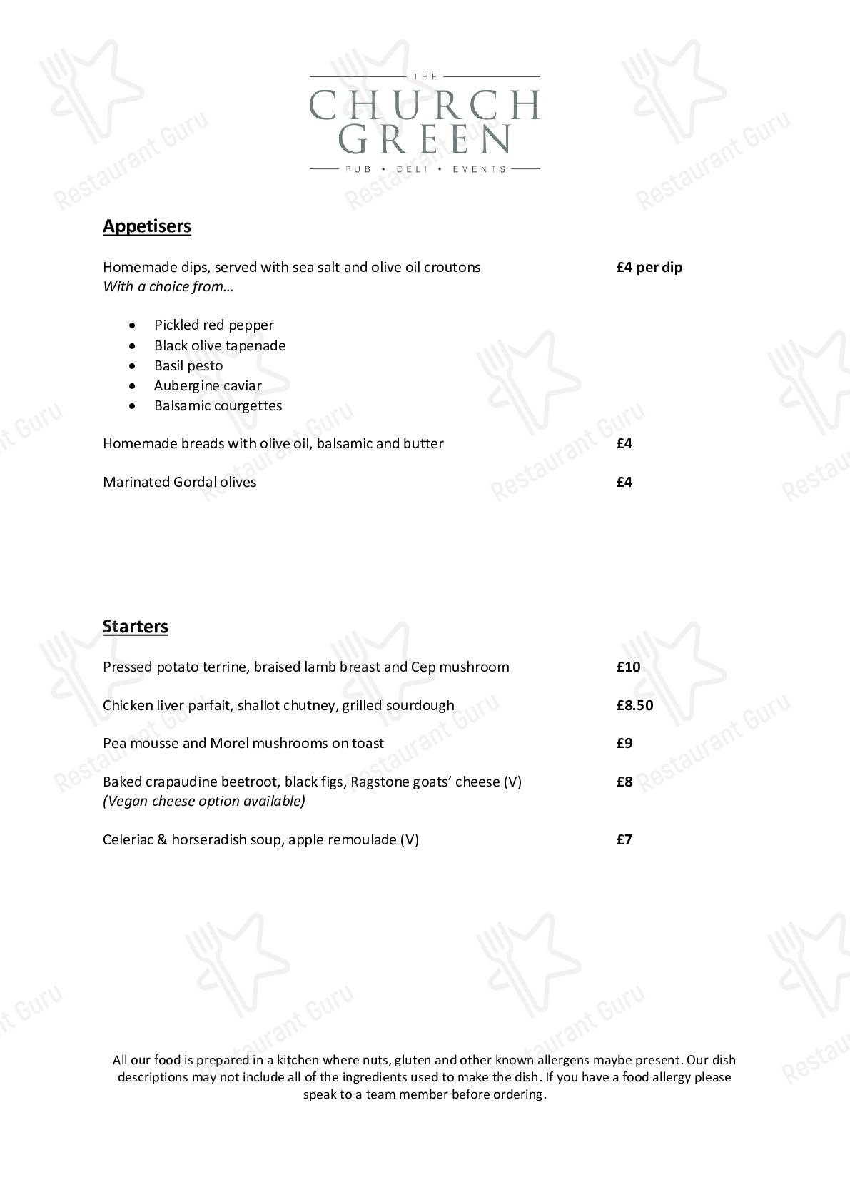 Menu at The Church Green pub & bar, Lymm