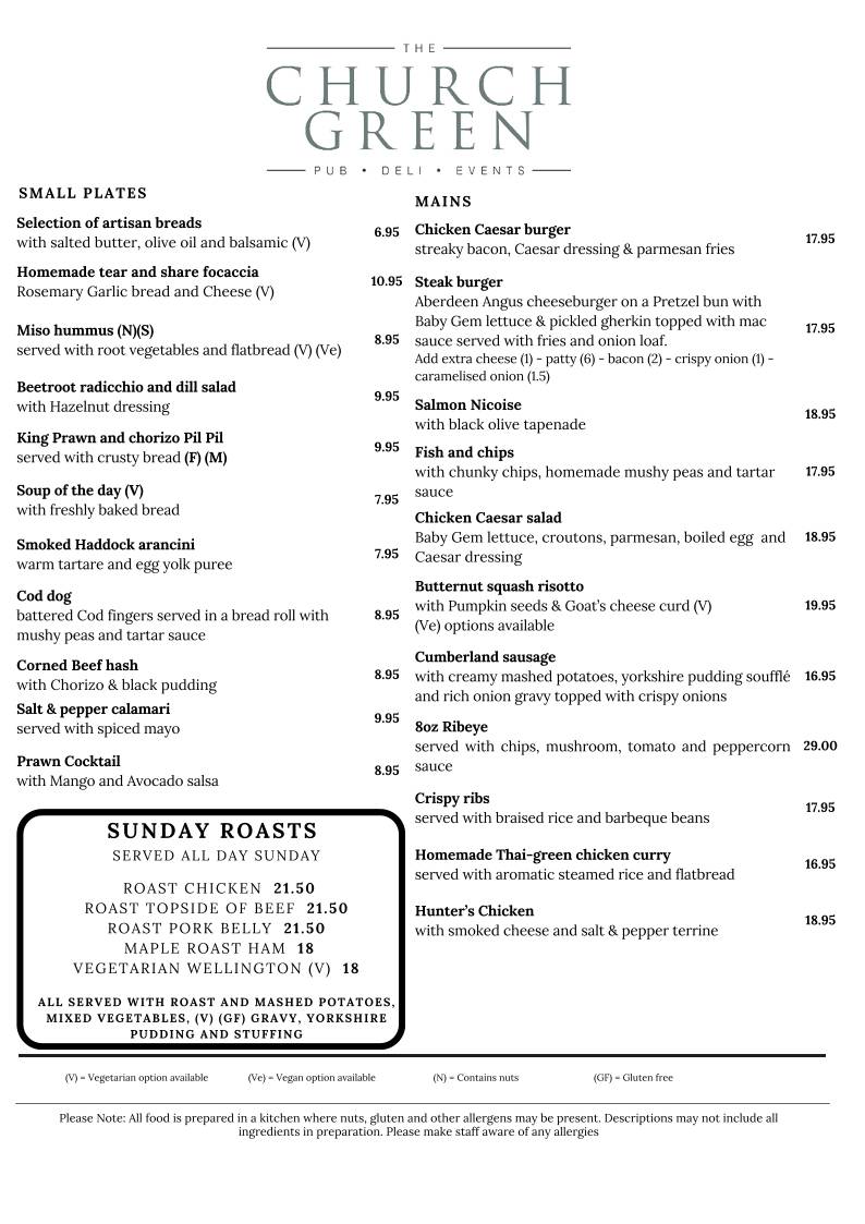 Menu at The Church Green pub & bar, Lymm