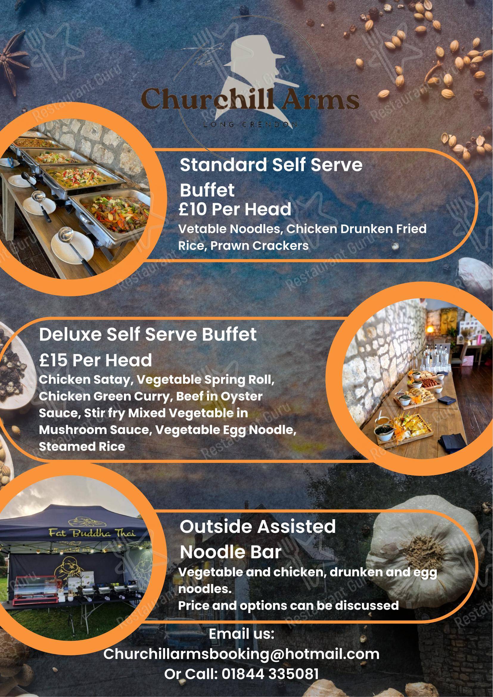 Menu at The Churchill Arms restaurant, Haddenham