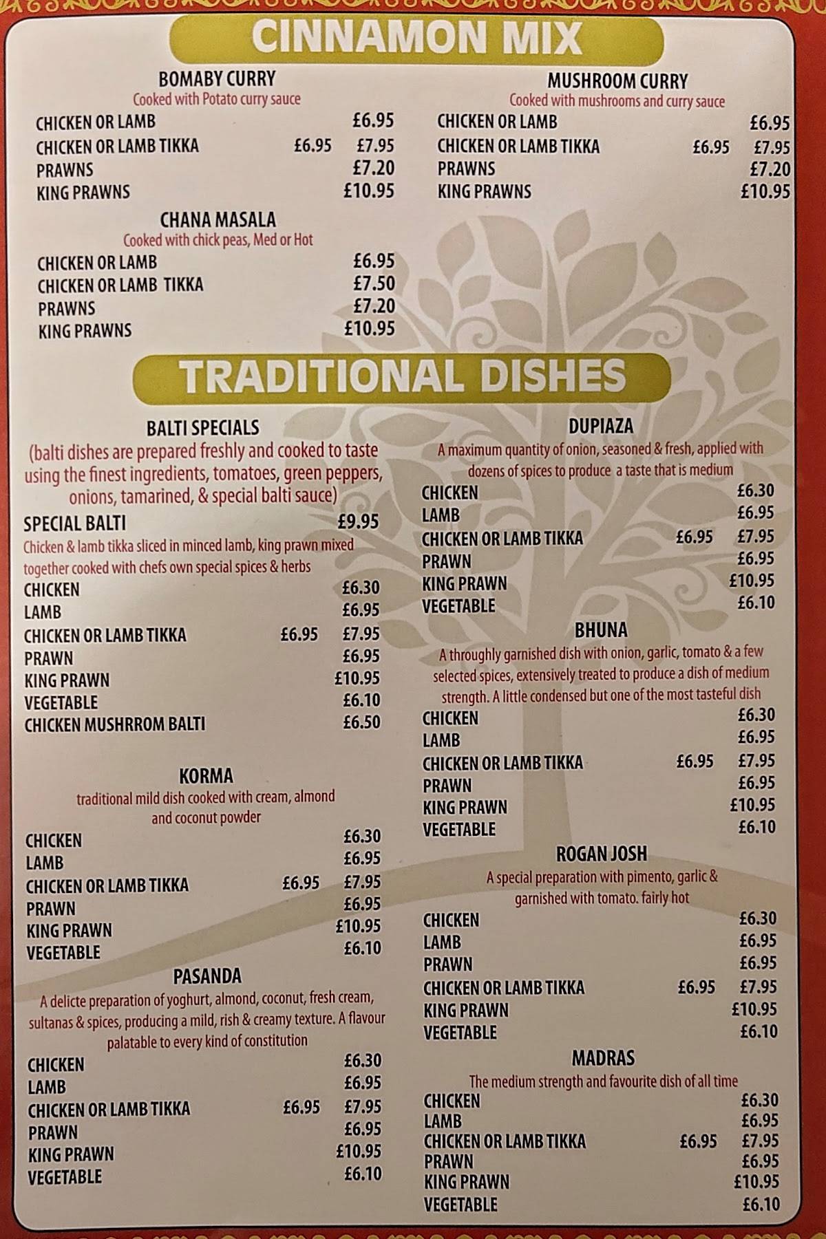 Menu at The Cinnamon Tree restaurant, Bristol
