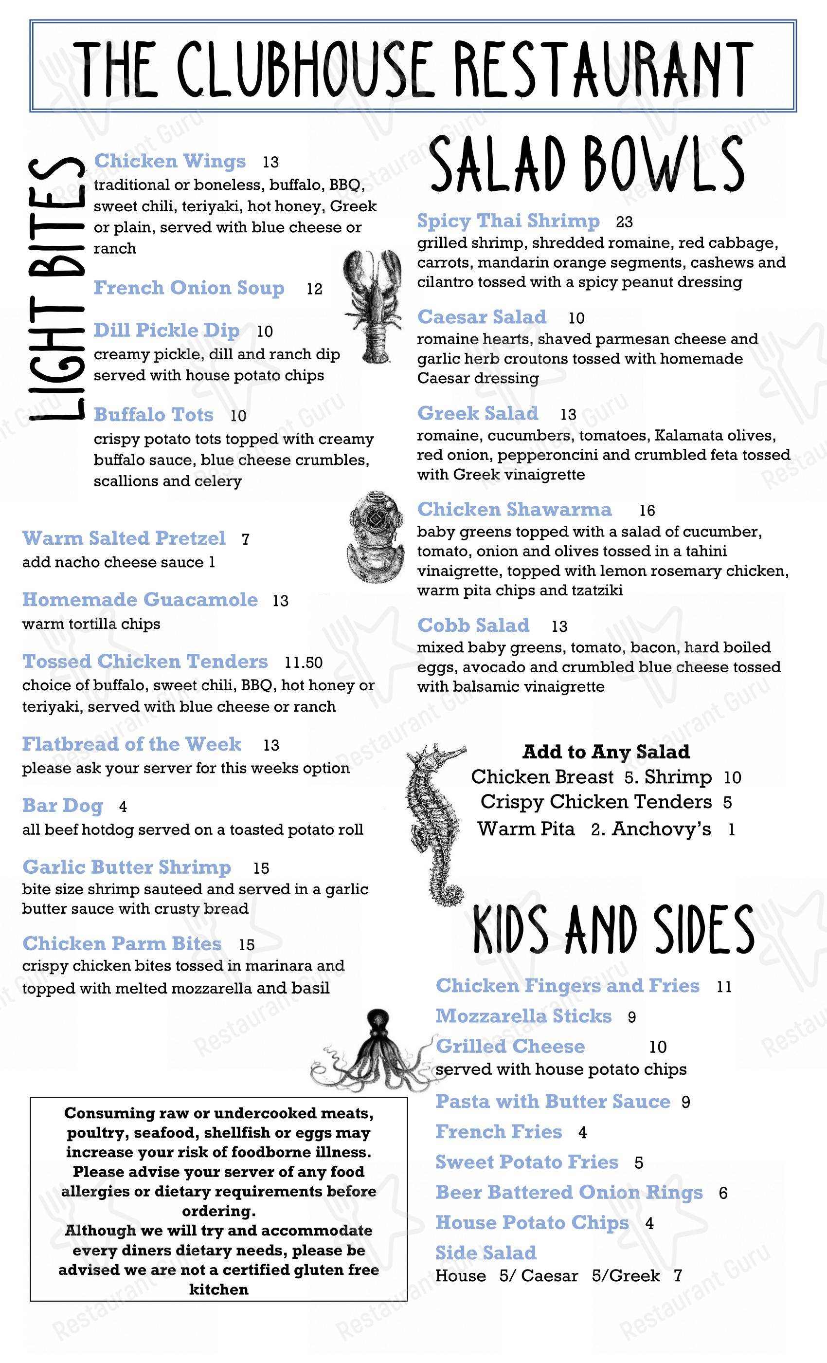 Menu at The Clubhouse at Kelley Greens, Nahant