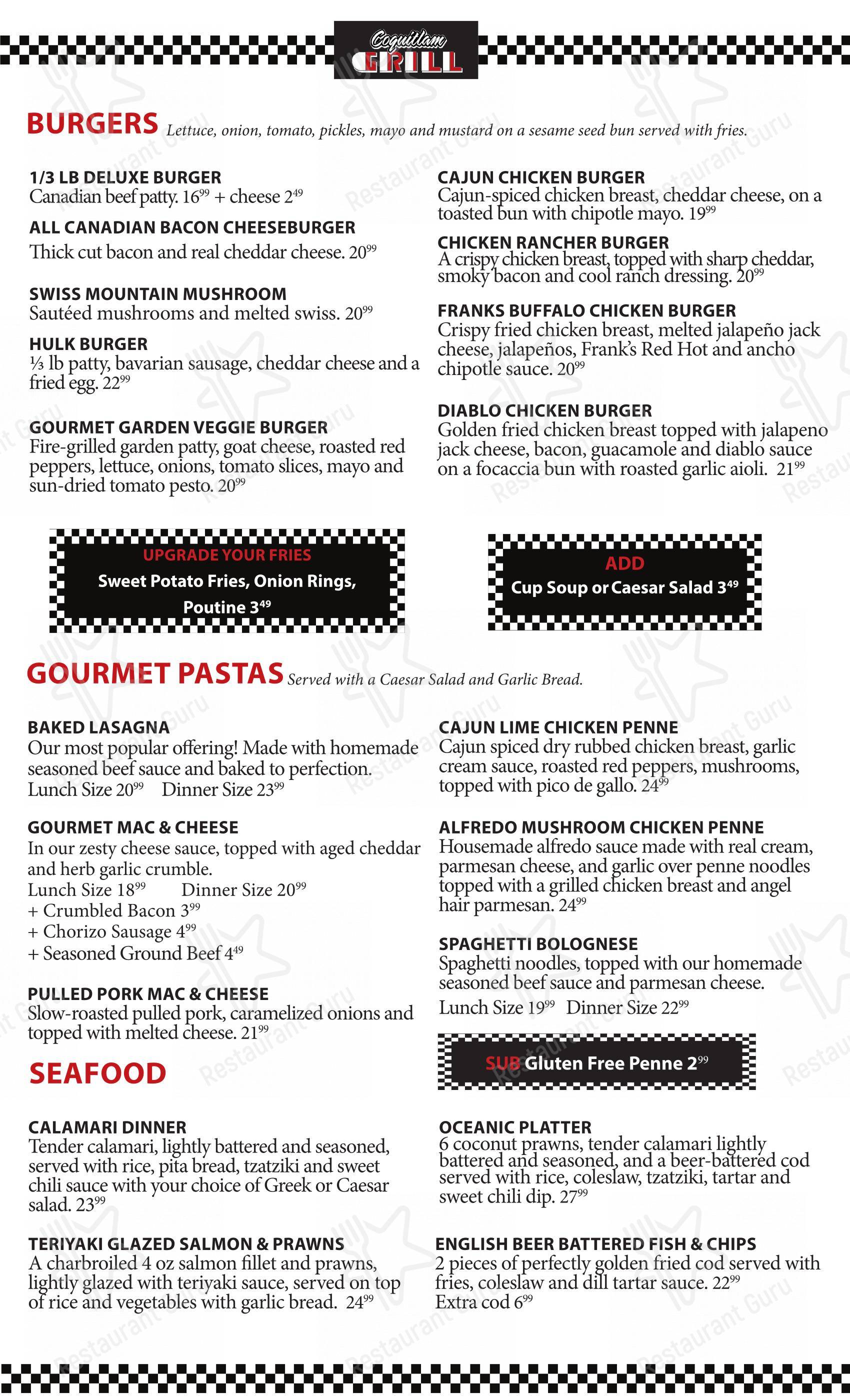 Menu at The Coquitlam Grill restaurant, Coquitlam