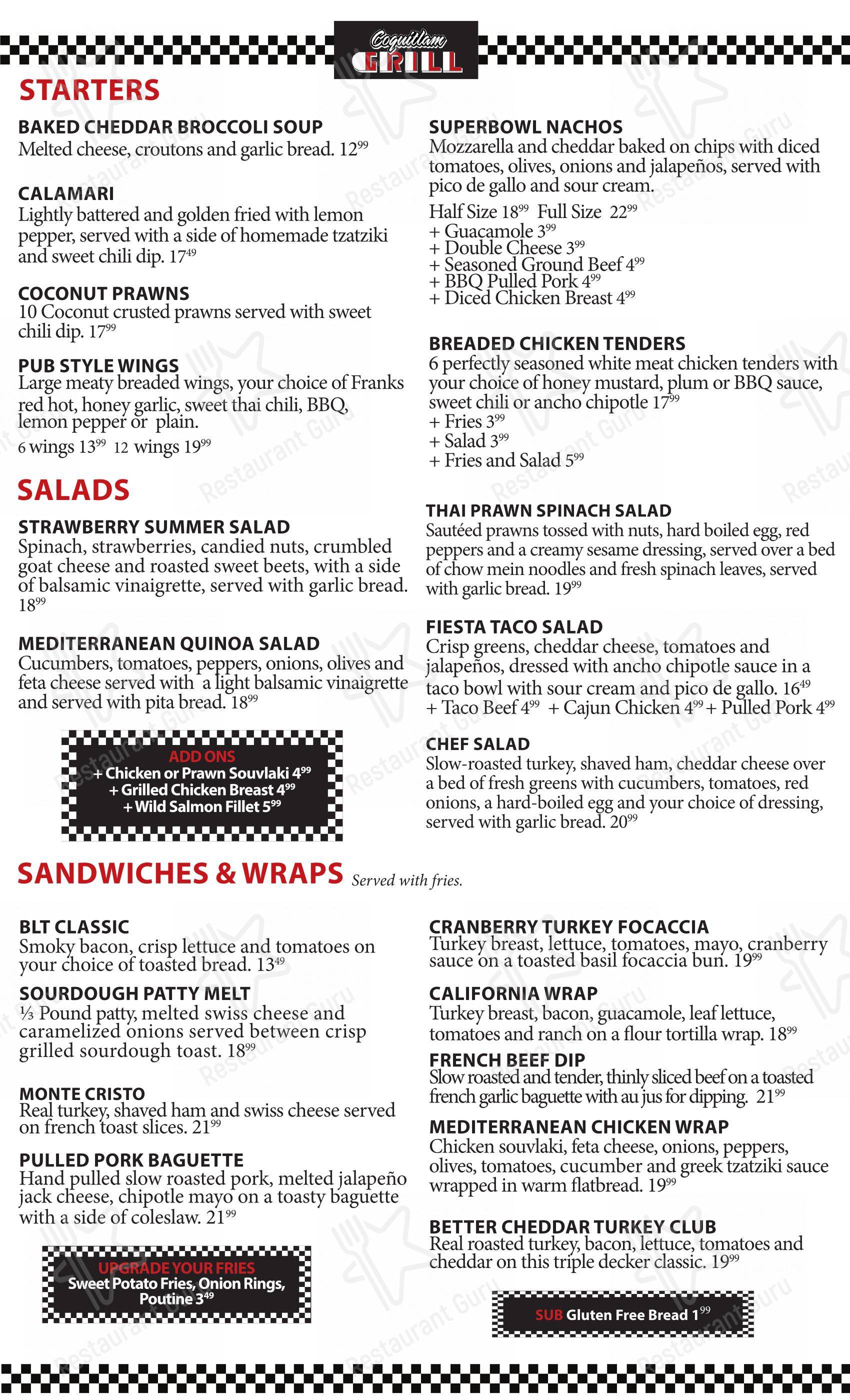 Menu at The Coquitlam Grill restaurant, Coquitlam