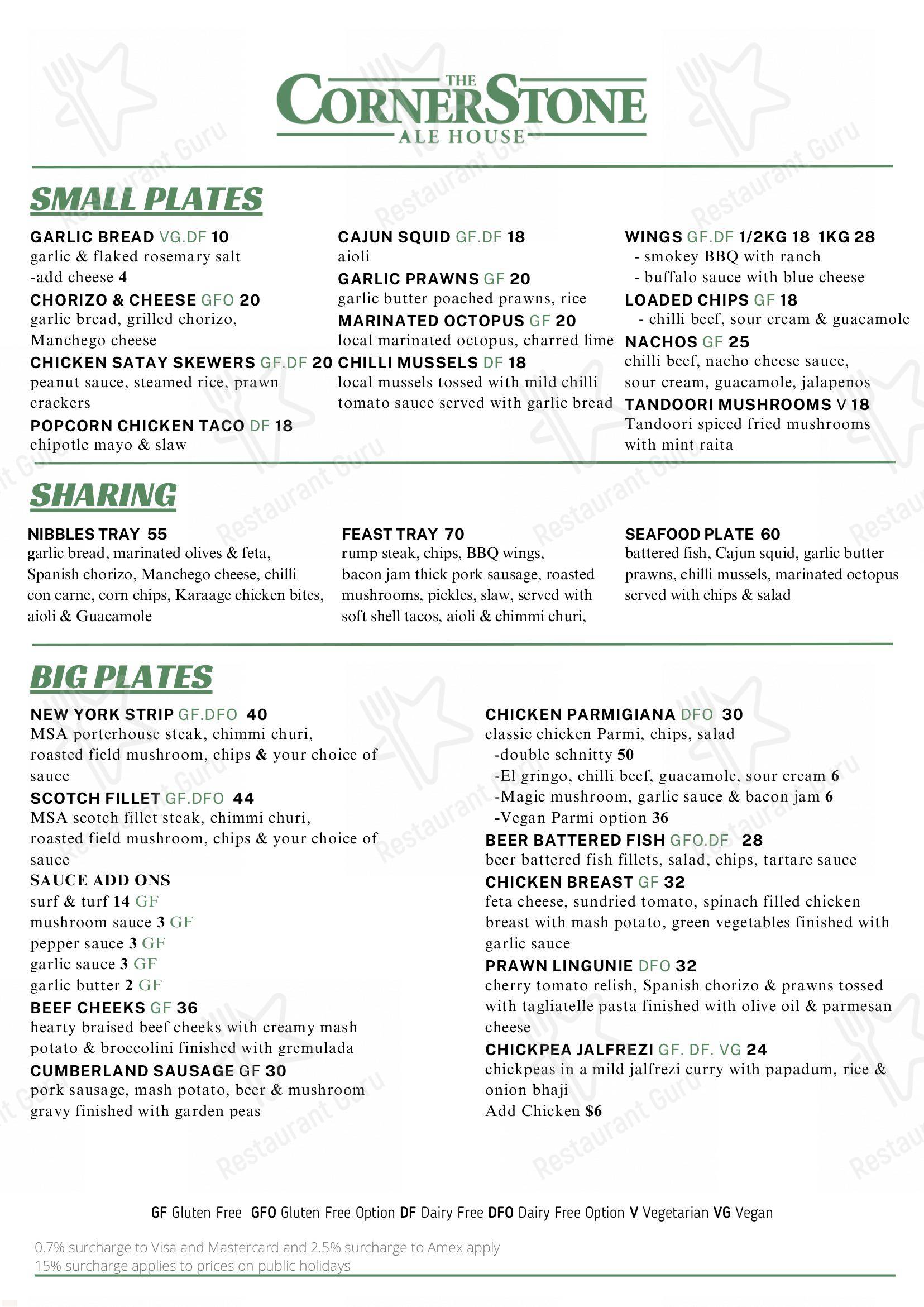 Menu at The Cornerstone Tavern restaurant, Butler, Kingsbridge Blvd ...