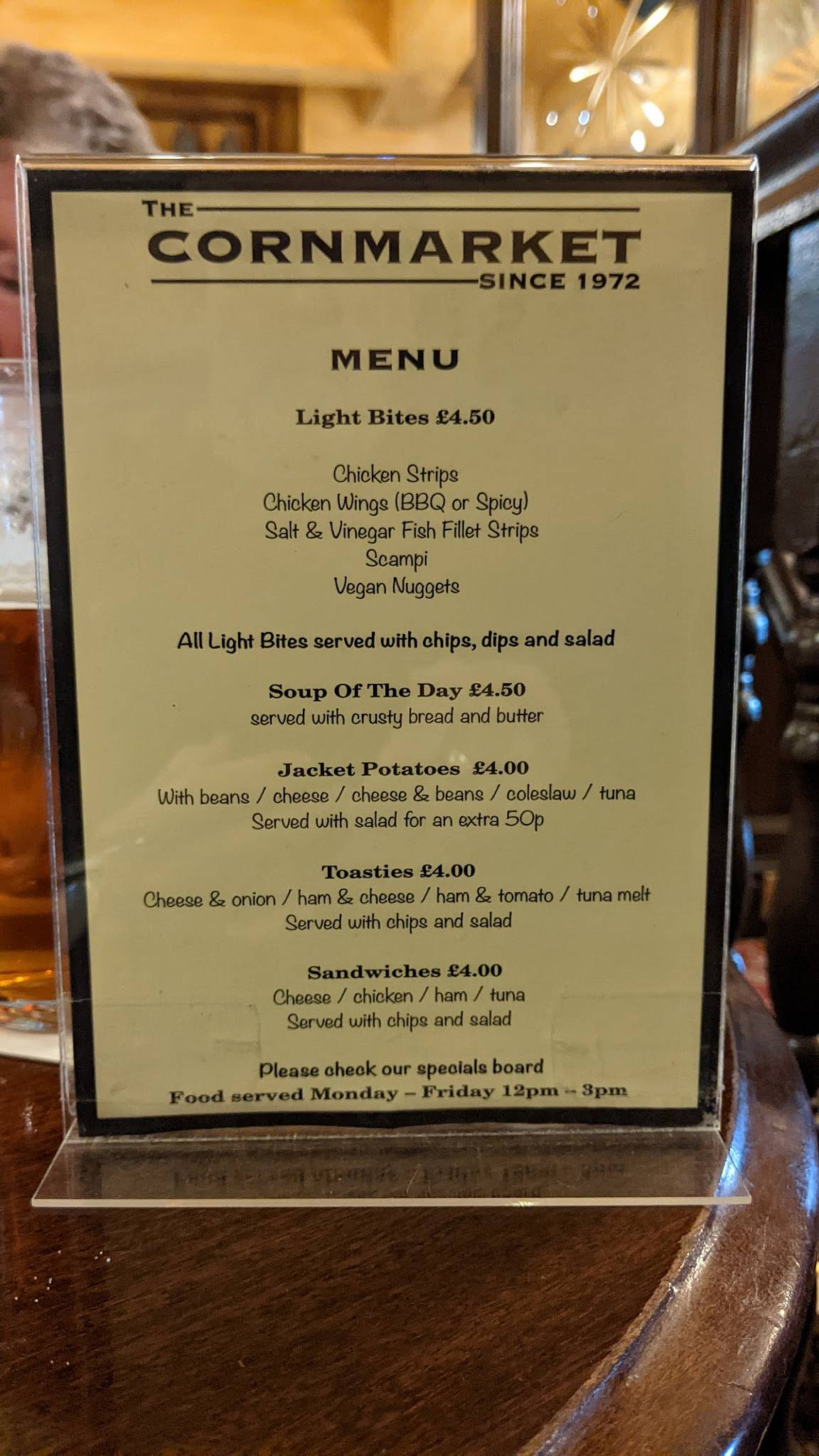 Menu at The Cornmarket pub & bar, Liverpool