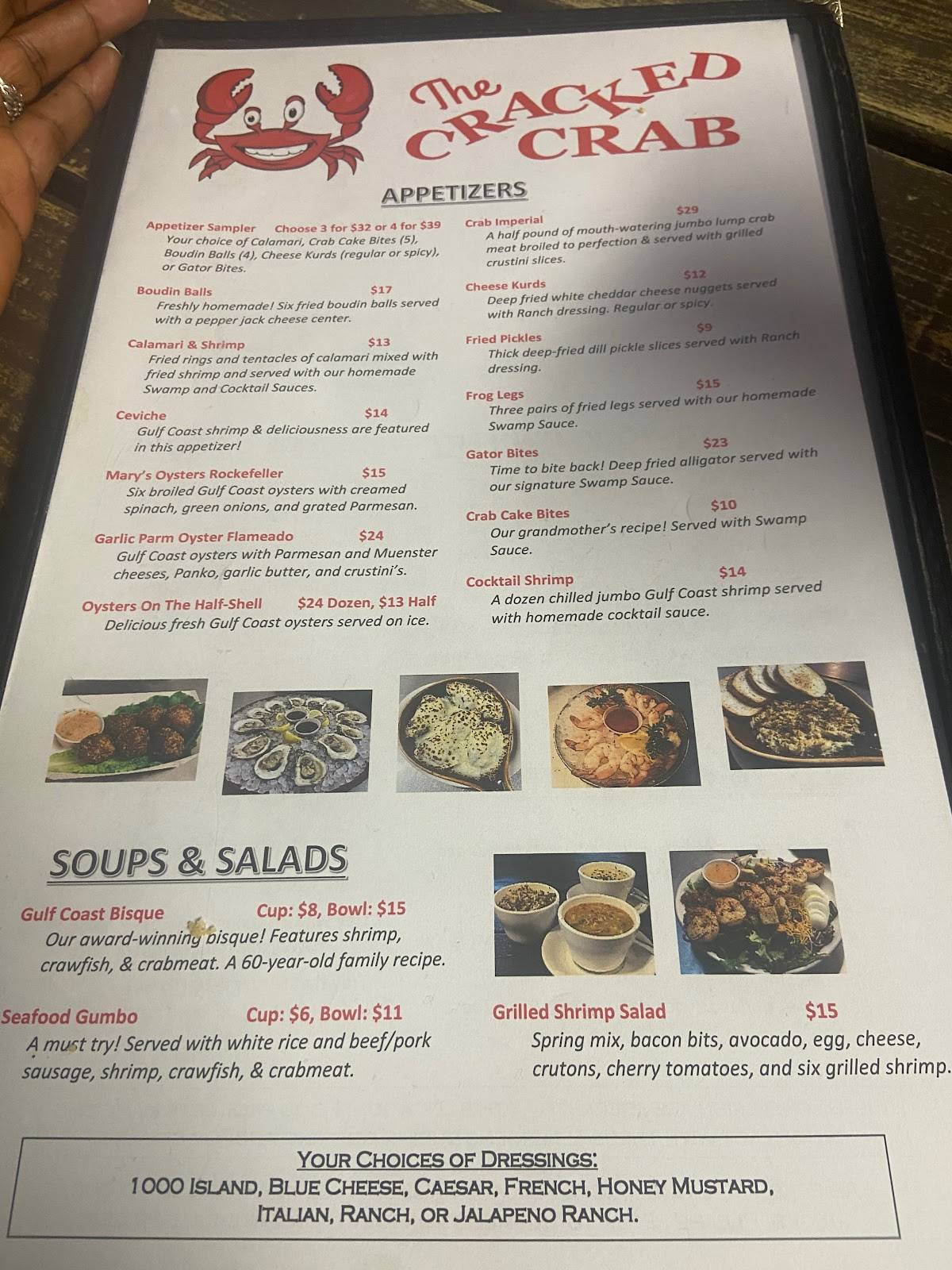 Menu at The Cracked Crab restaurant, USA, 700 Coleto Park Rd