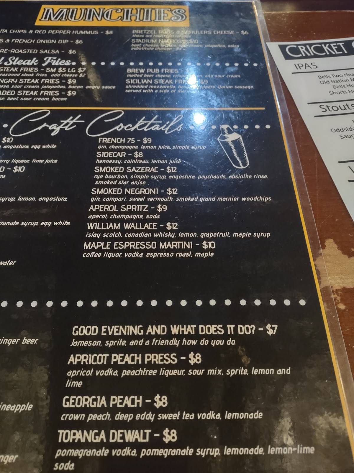 Menu at The Cricket pub & bar, Battle Creek