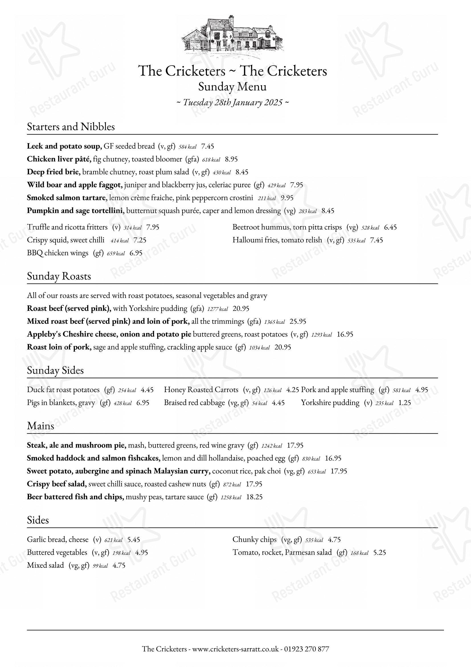 Menu at The Cricketers pub & bar, Sarratt