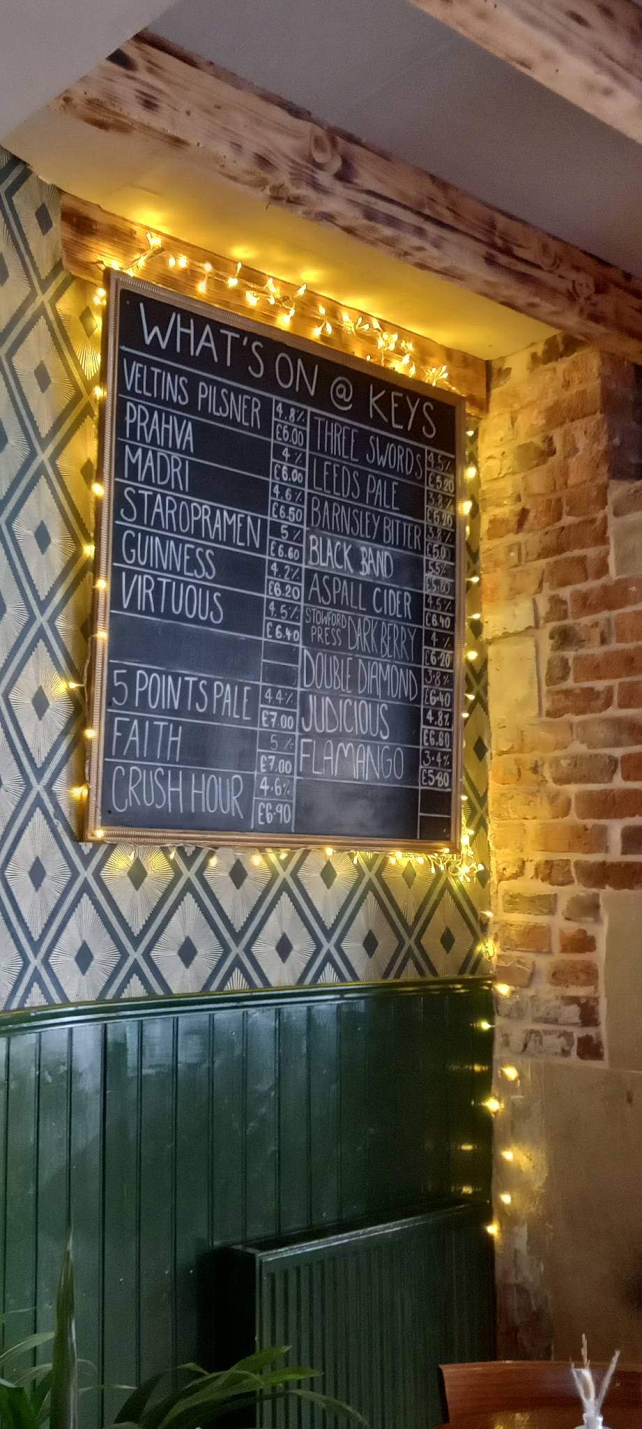 Menu at The Cross Keys restaurant, Leeds, 107 Water Ln