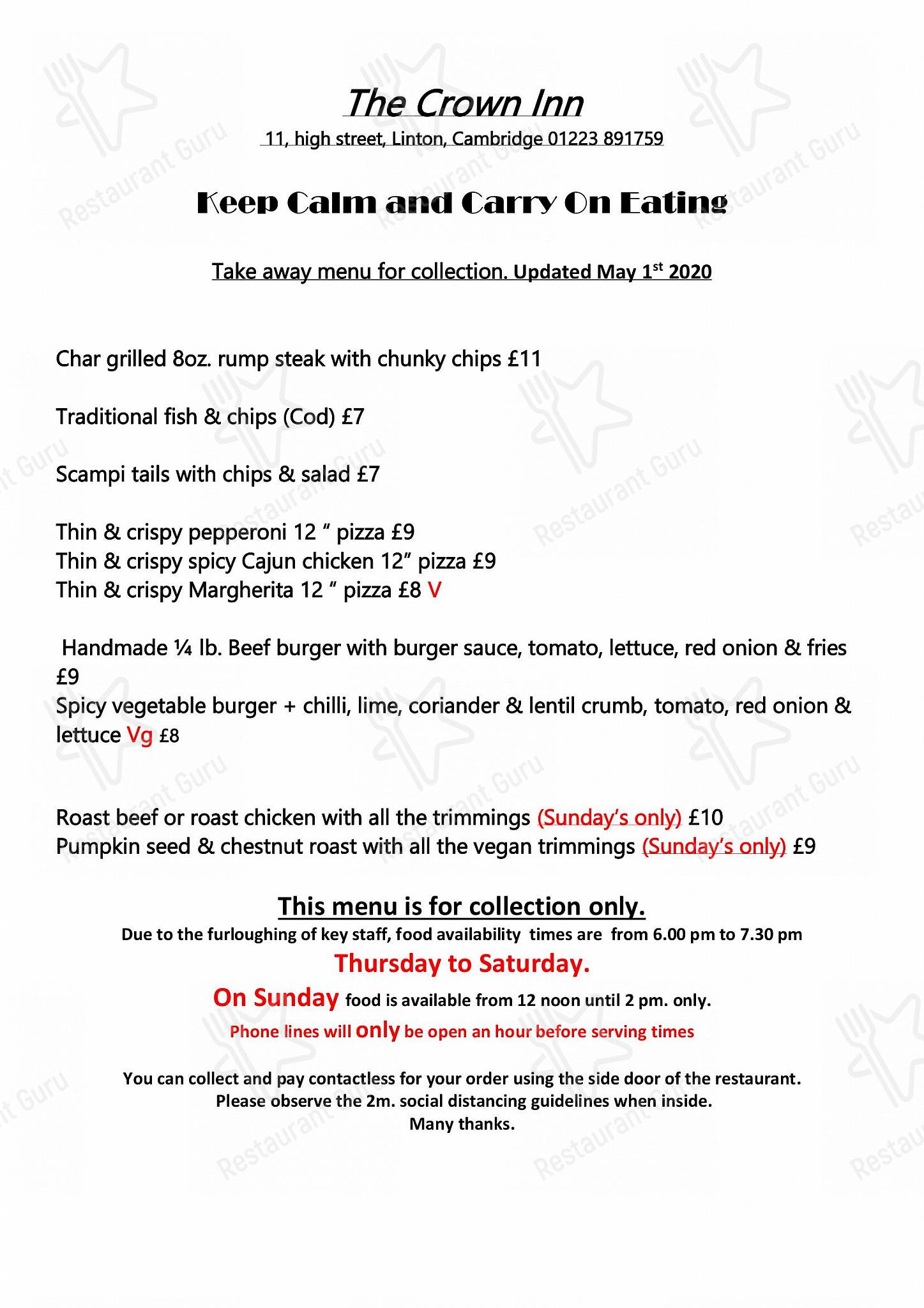 Menu at Crown Inn pub & bar, Linton