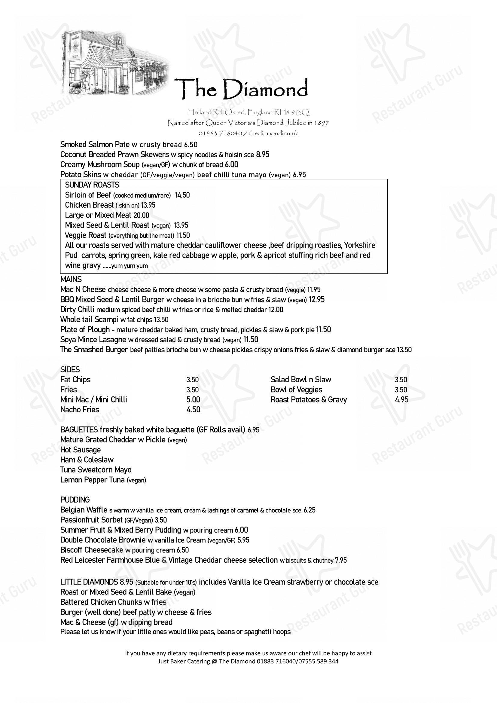 Menu at The Diamond Inn pub & bar, Oxted
