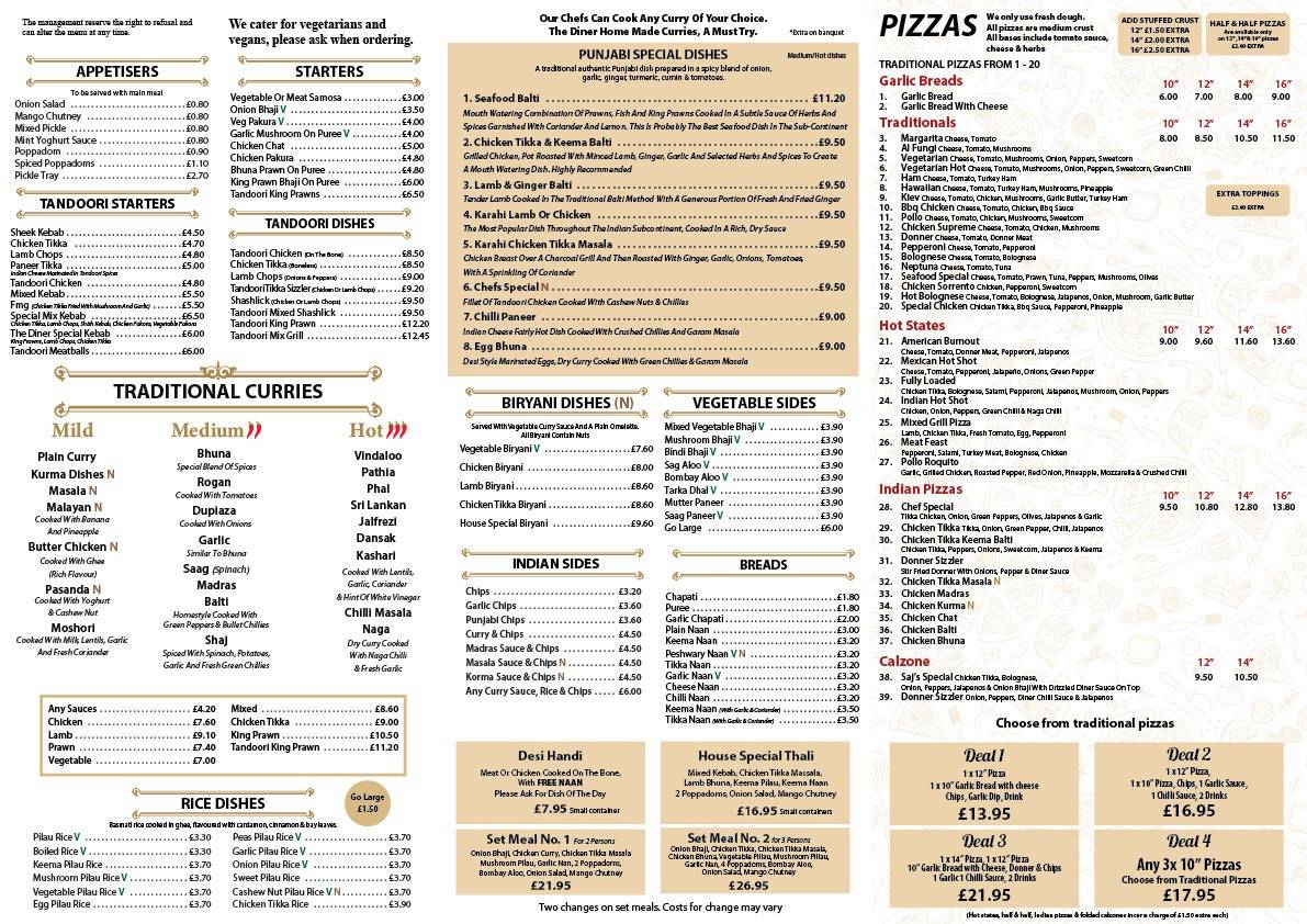 Menu at The Diner fast food, Newcastle upon Tyne, 121-123 Fenham Hall Dr
