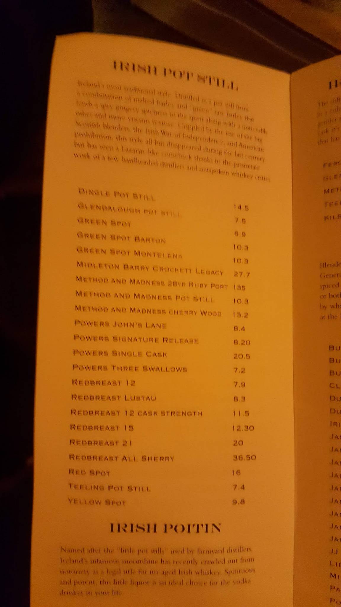 Menu at Distilled pub & bar, Dublin