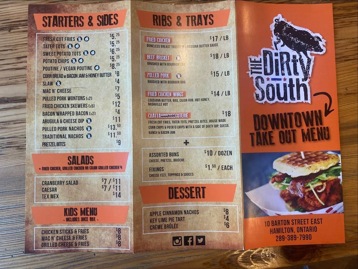 Menu at The Dirty South restaurant, Hamilton, 10 Barton St E