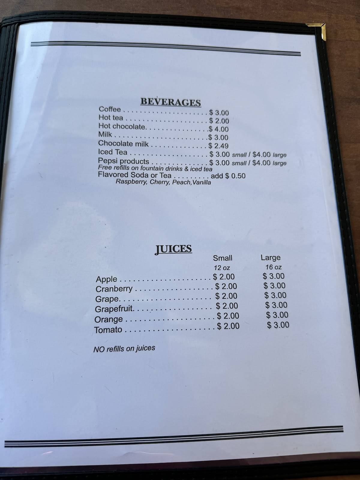 Menu at The Early Bird Cafe, Pine