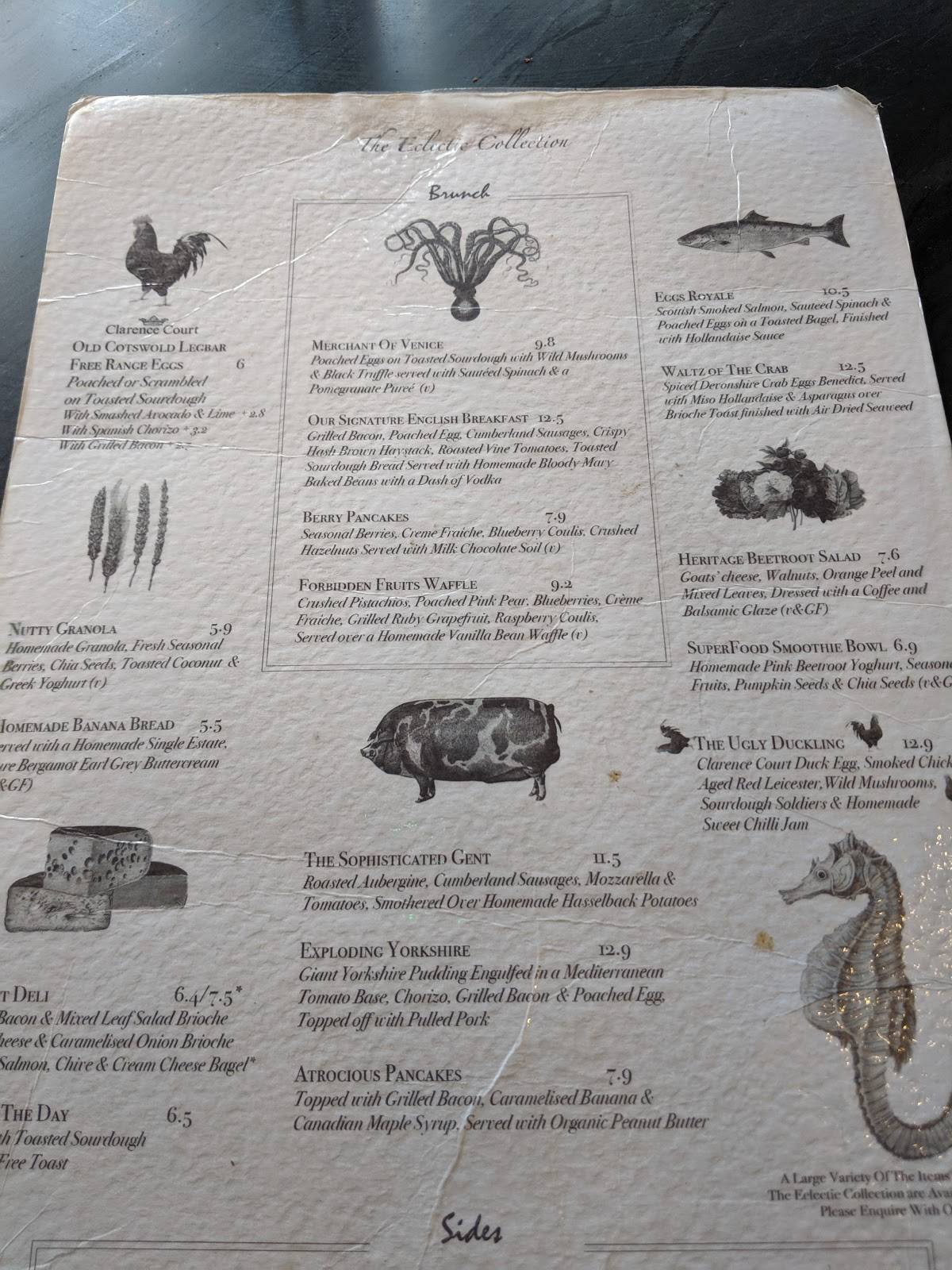 Menu at The Eclectic Collection cafe, London