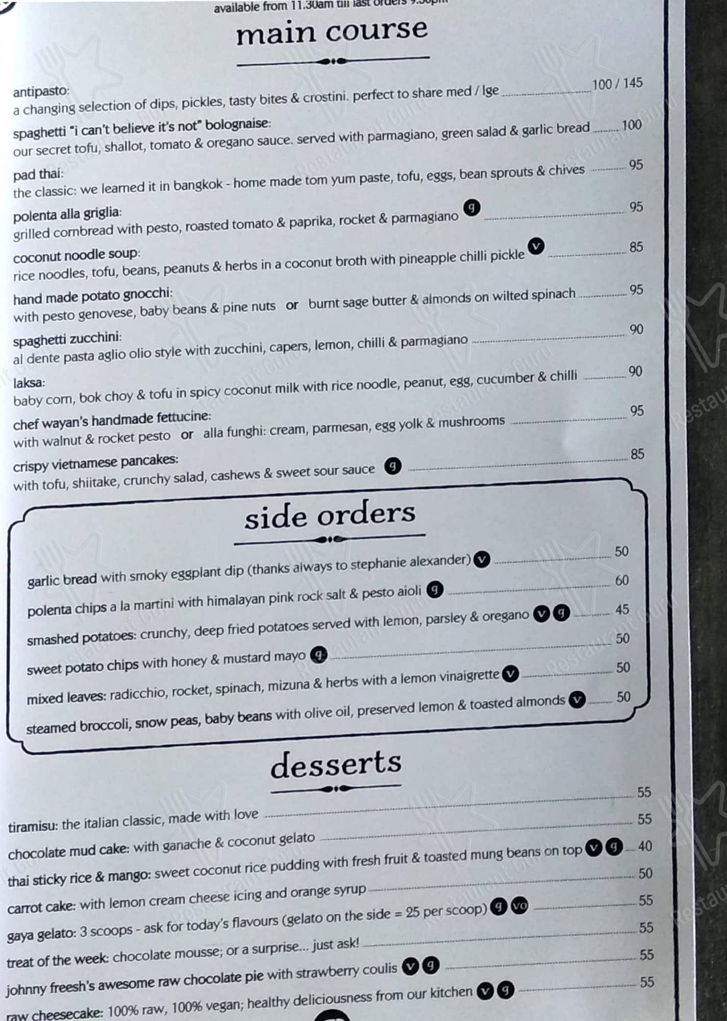 Menu at The Elephant restaurant, Ubud