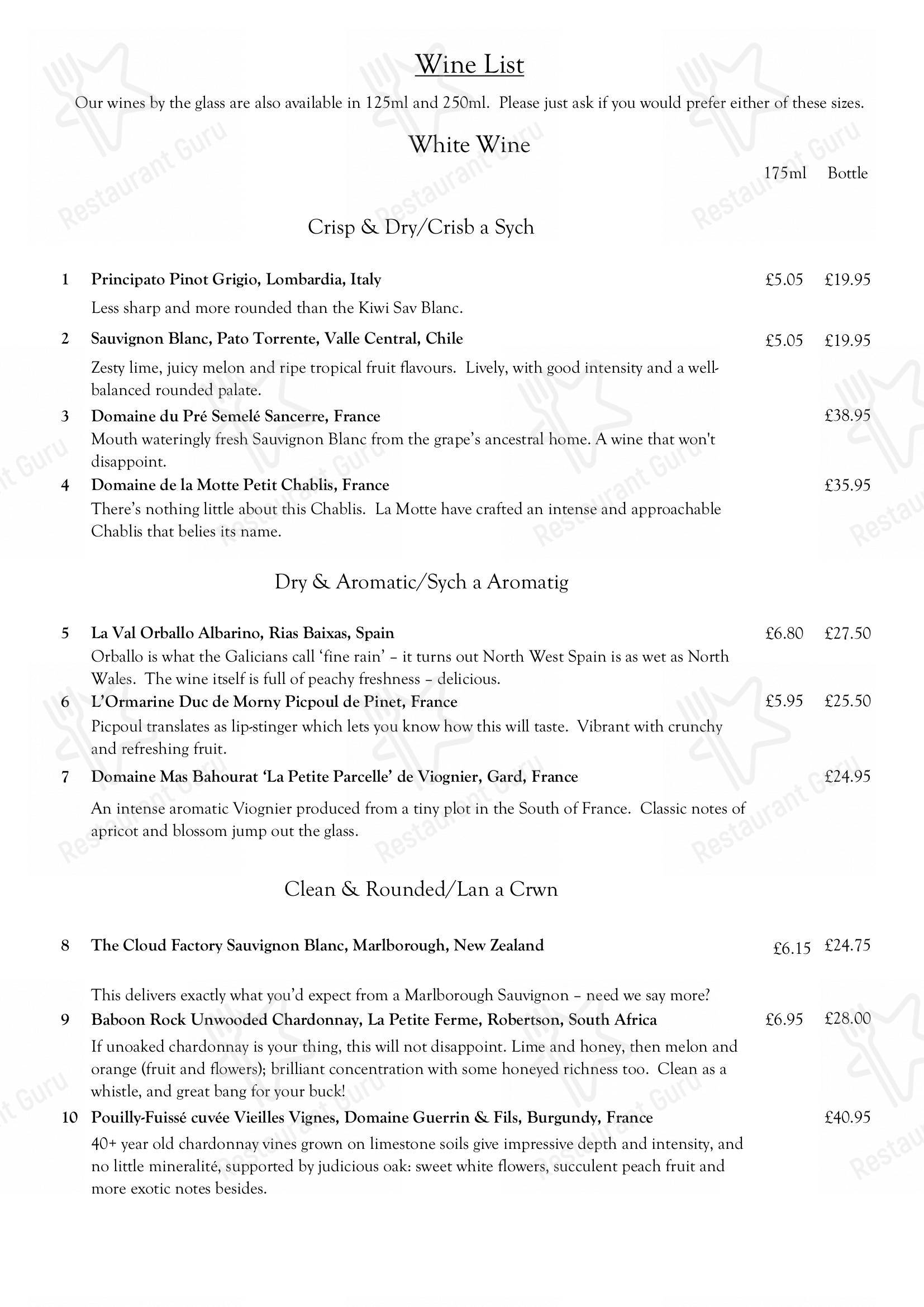 Menu at The Erskine Arms pub & bar, Conwy
