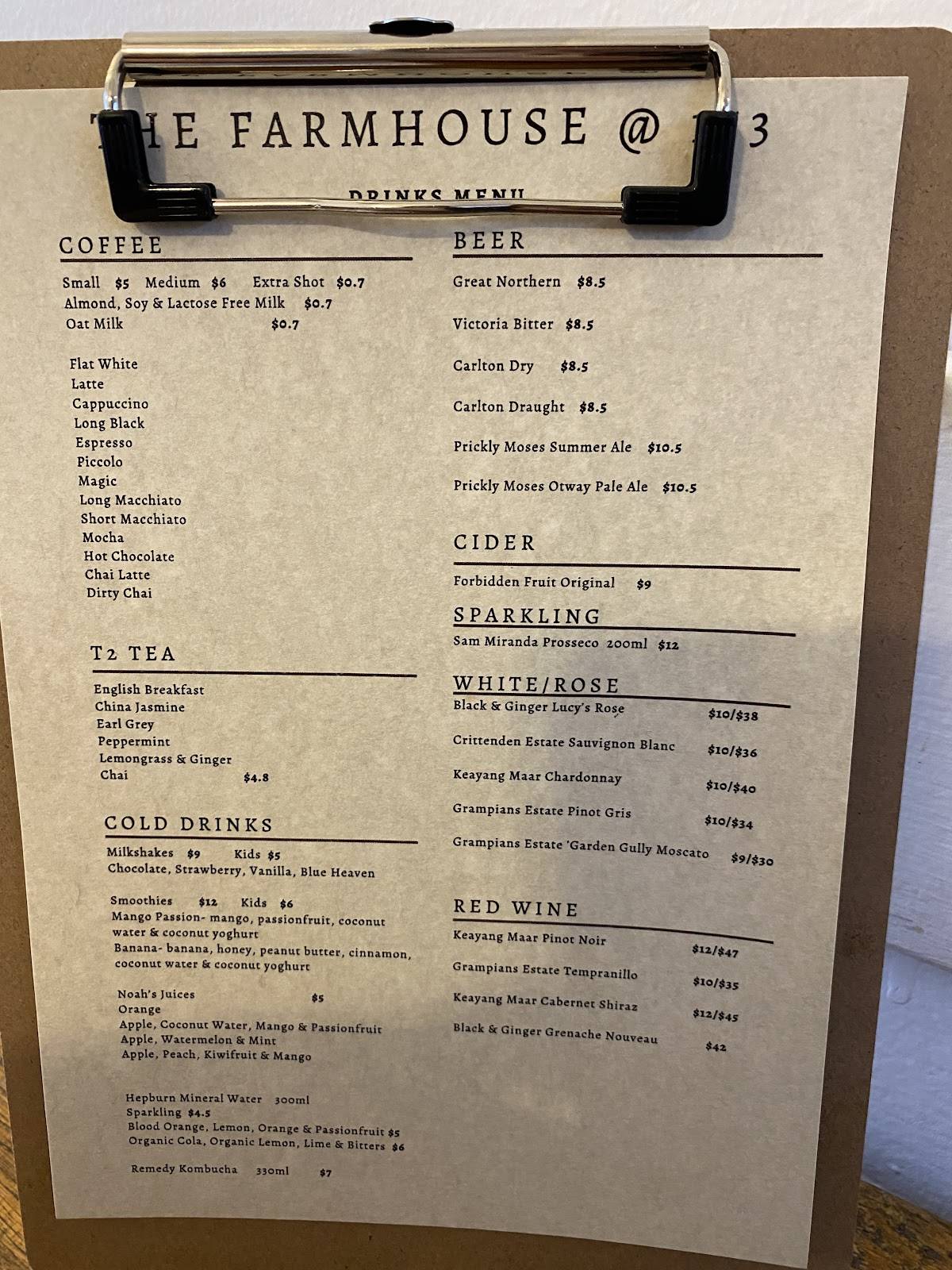 Menu at The Farmhouse @ 153 restaurant, Camperdown