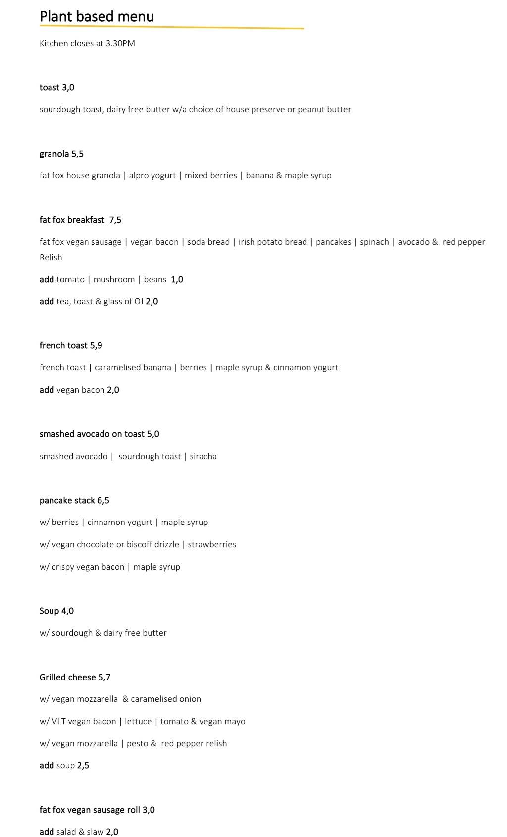 Menu at The Fat Fox Cafe, Claudy