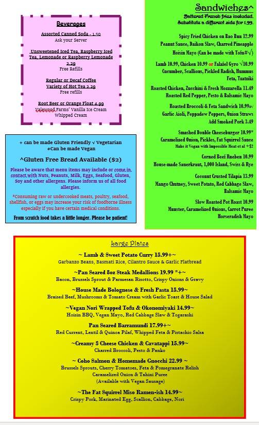 Menu at The Fat Squirrel Restaurant, Jennerstown