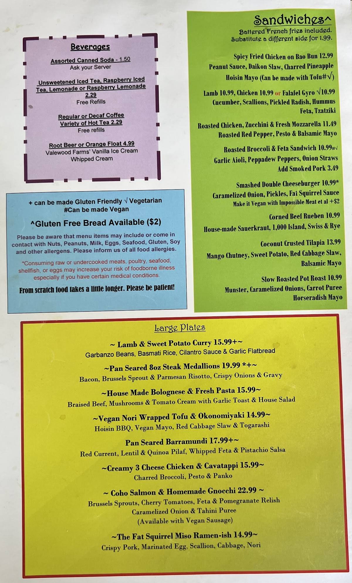 Menu at The Fat Squirrel Restaurant, Jennerstown