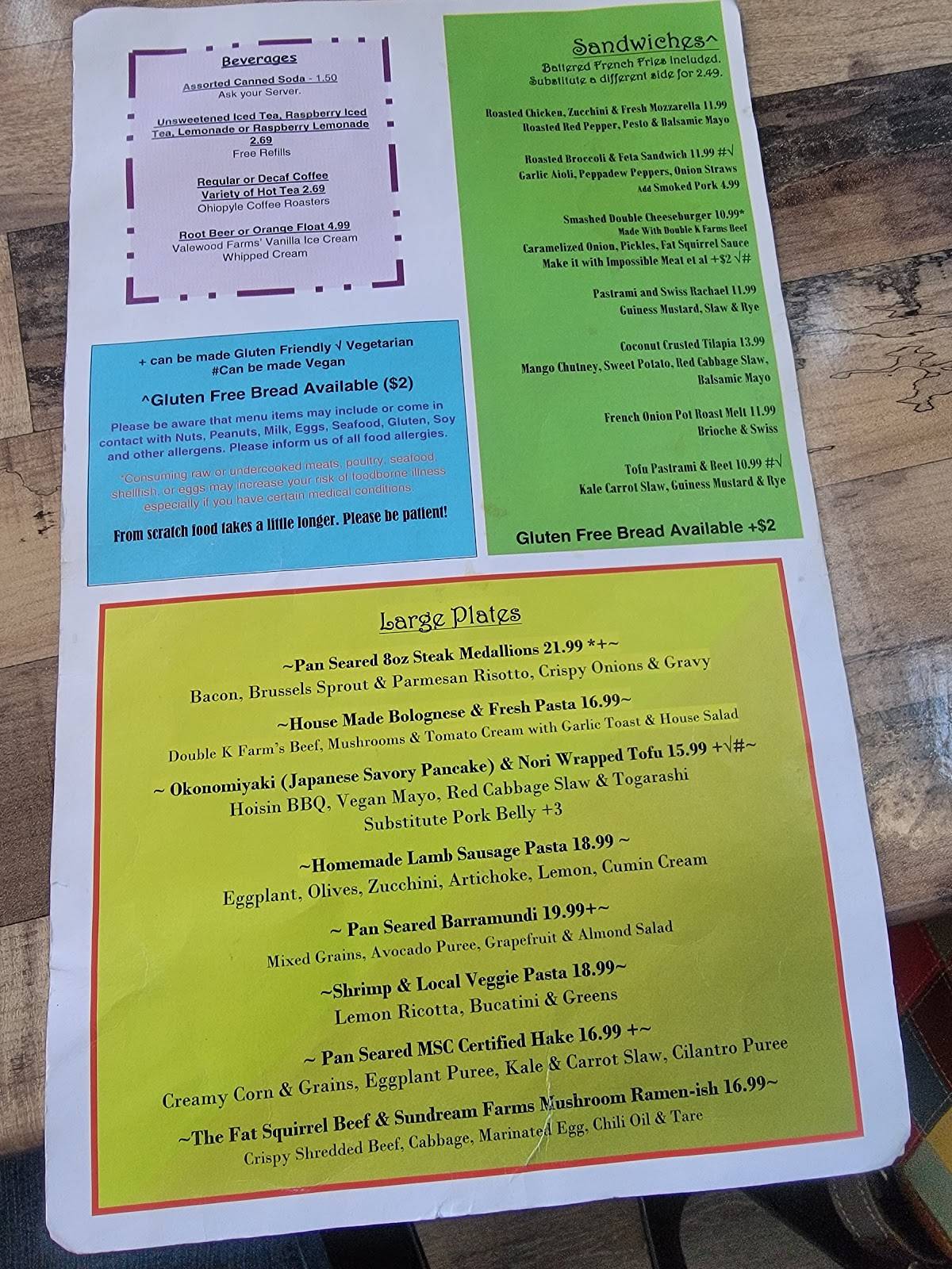 Menu at The Fat Squirrel Restaurant, Jennerstown