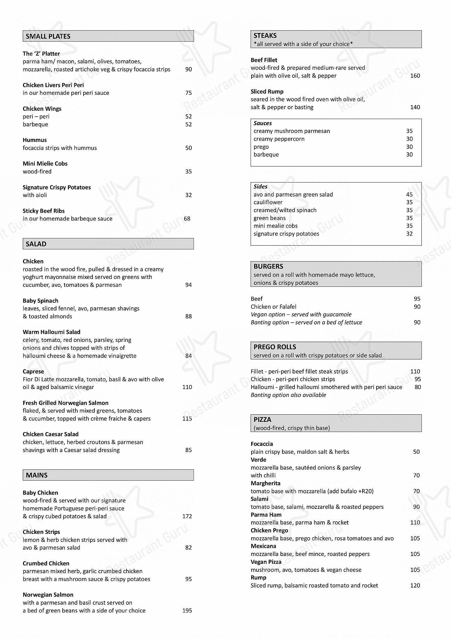Menu at The Fat Zebra Linden cafe, Randburg, 71 7th St