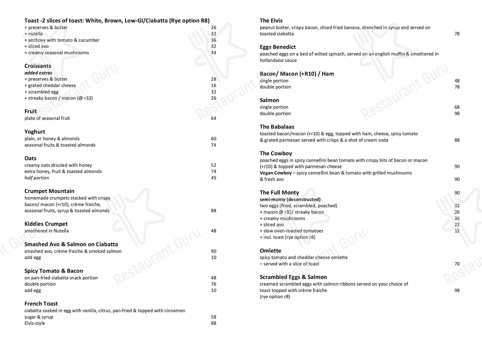 Menu at The Fat Zebra Linden cafe, Randburg, 71 7th St