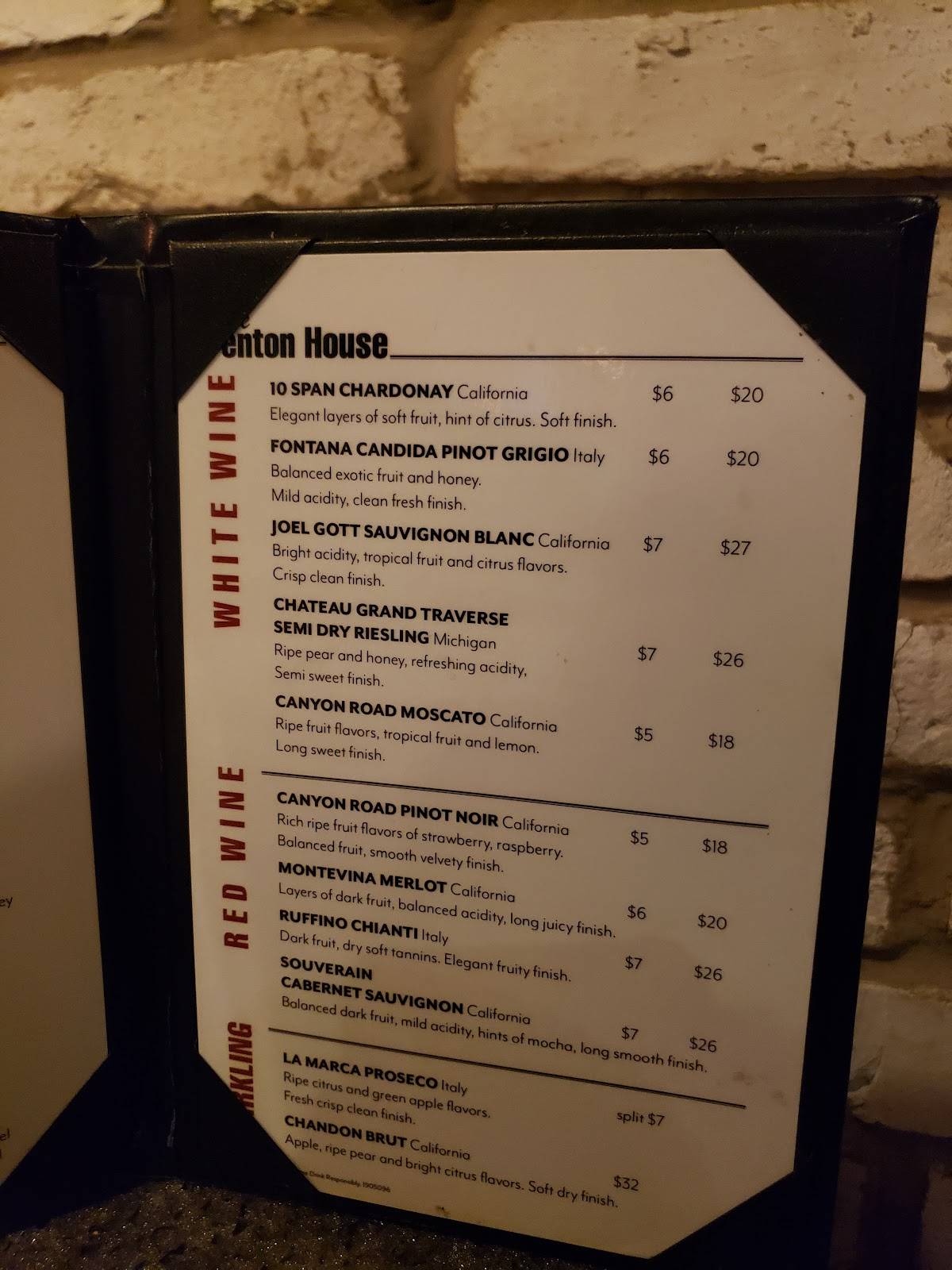 Menu at The Fenton House Restaurant, Fenton
