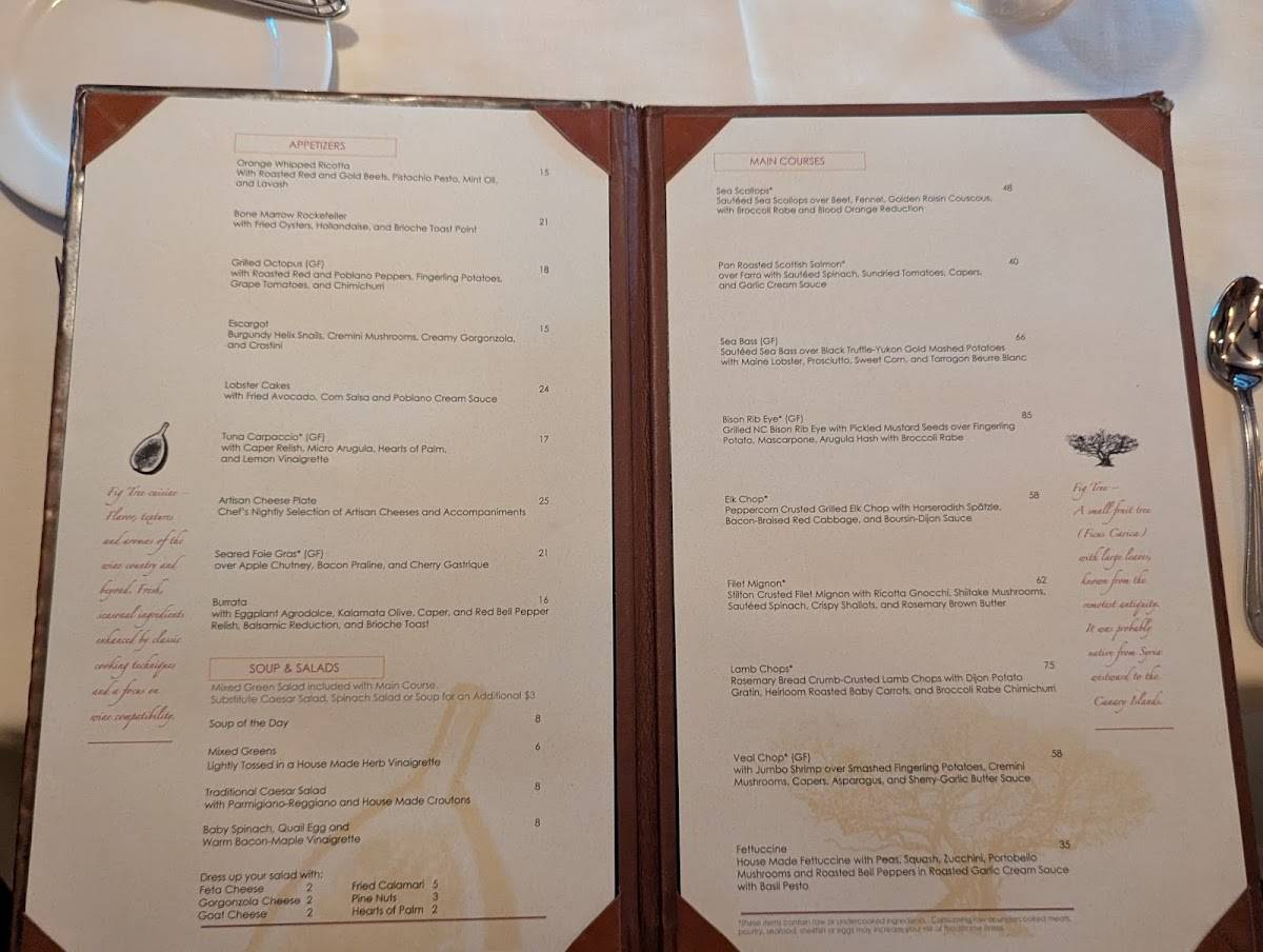 Menu at The Fig Tree Restaurant, Charlotte, E 7th St