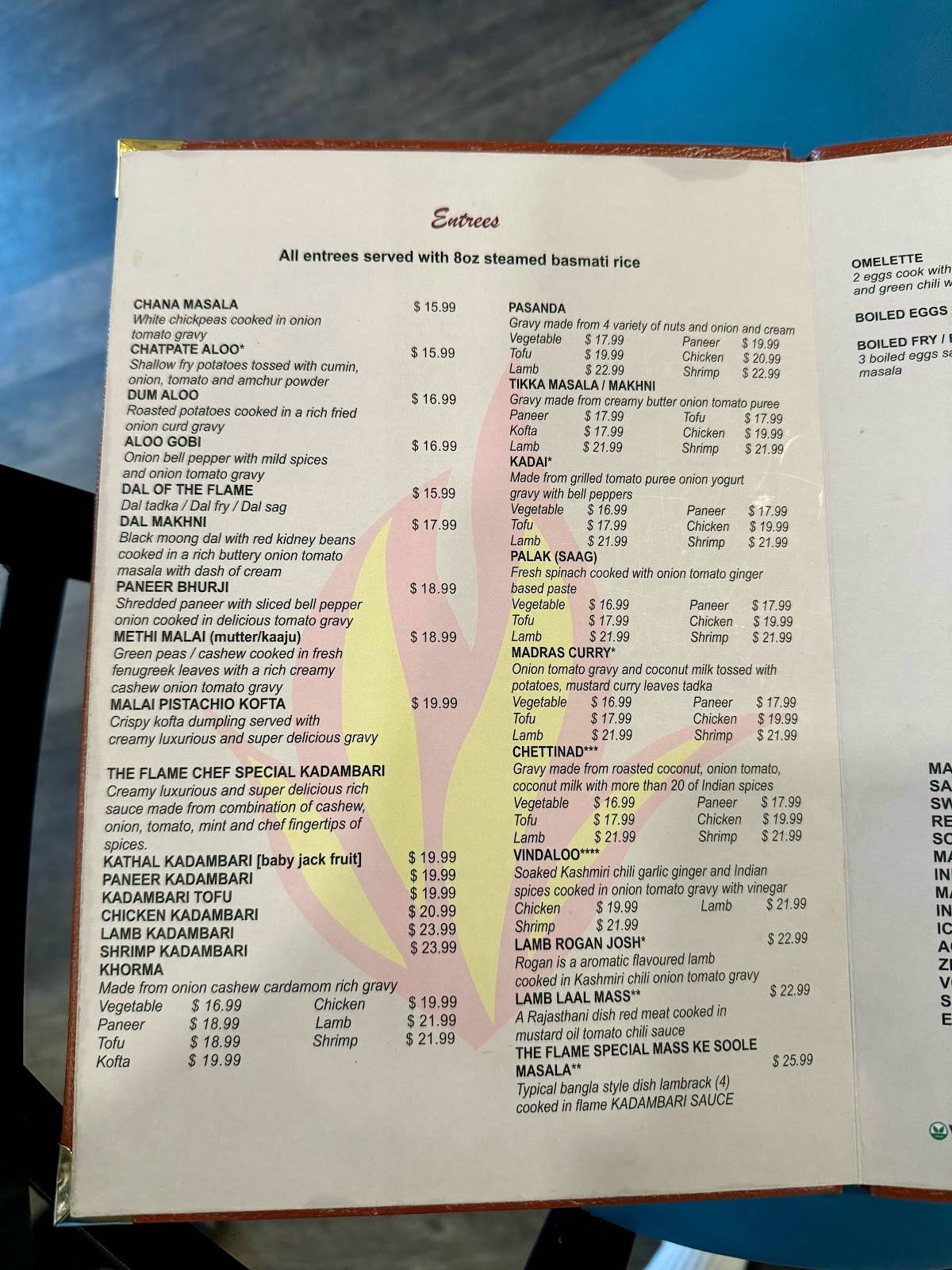 Menu at THE FLAME restaurant, Ocala