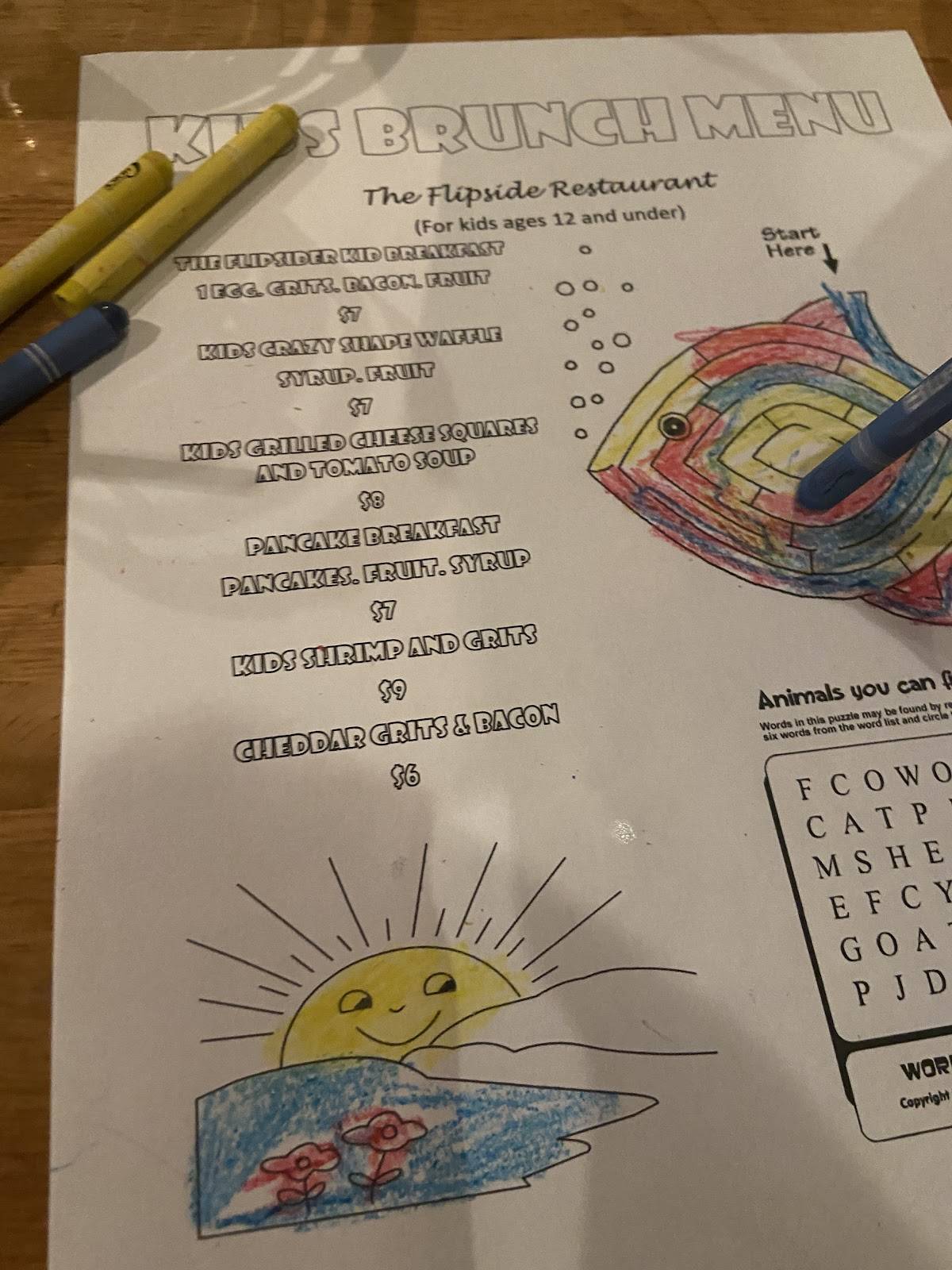 Menu at The Flipside Cafe, Fort Mill