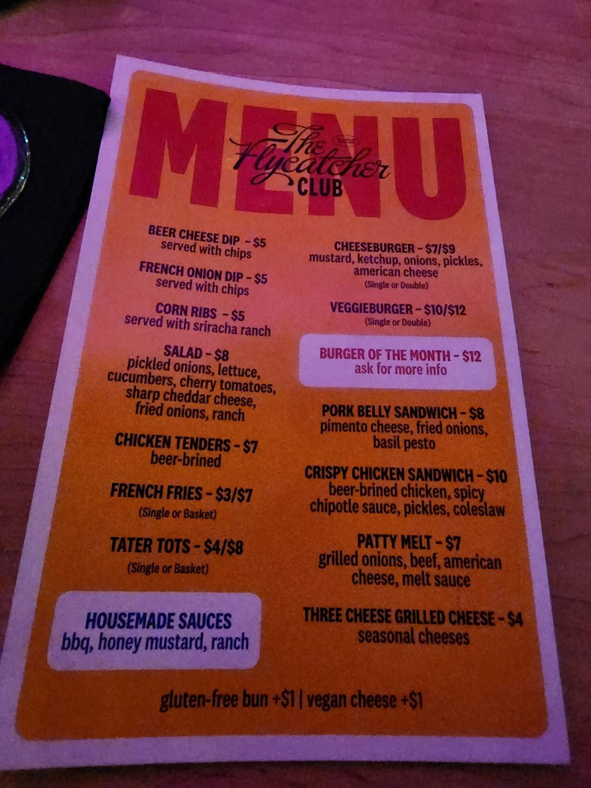 Menu at The Flycatcher Club, Oklahoma City