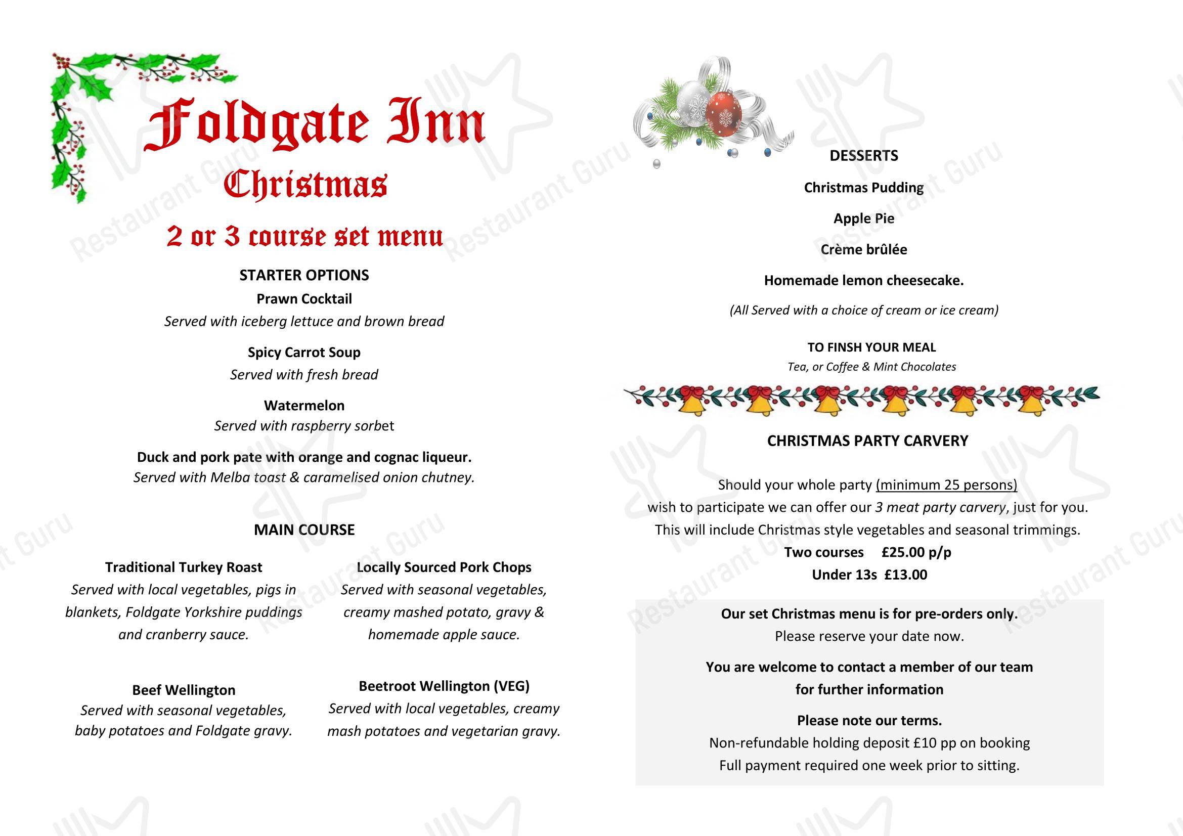 Menu at The Foldgate Inn pub & bar, Stradsett