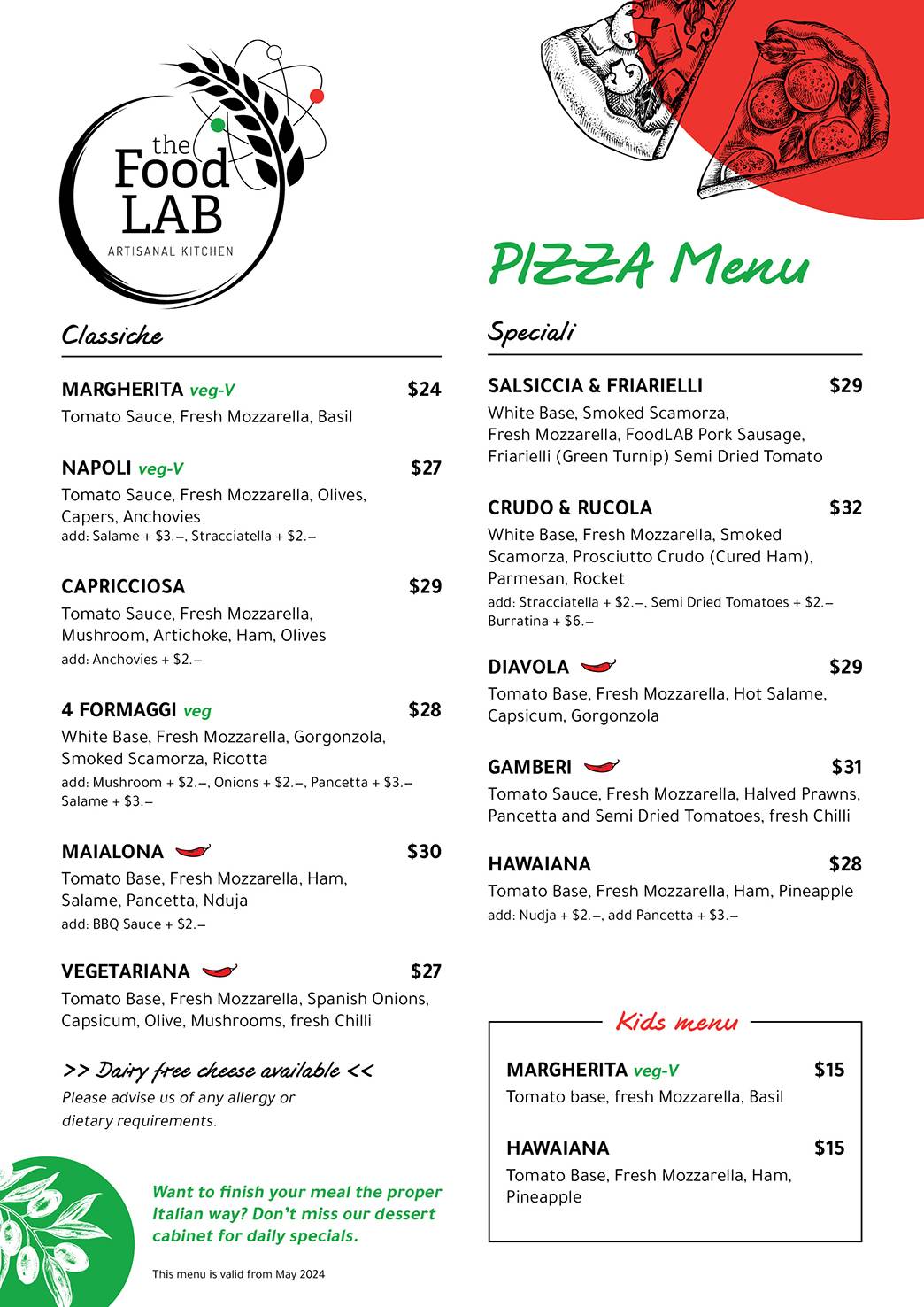 Menu at The Food Lab restaurant, Broome