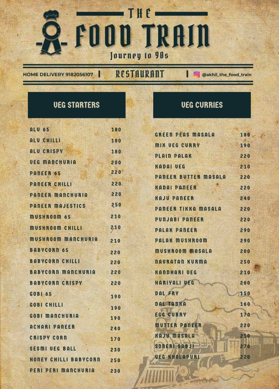 Menu at The Food Train, Hyderabad, Adjacent to TCS Adibatla