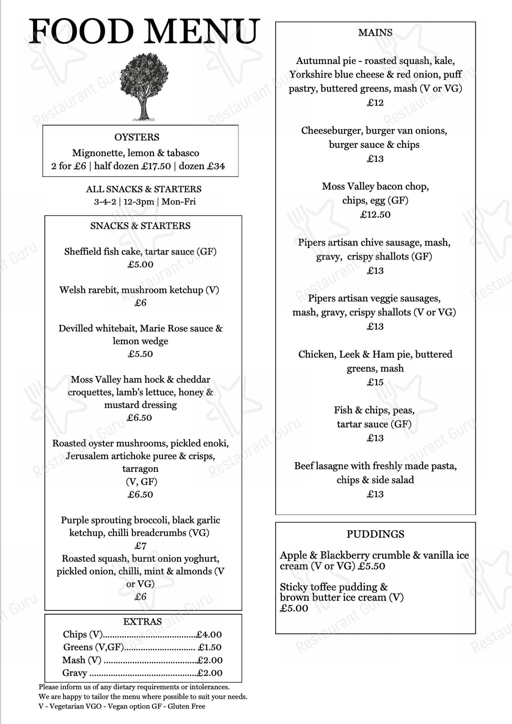 Menu at The Foresters pub & bar, Sheffield