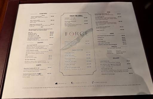 Menu at The Forge restaurant, Abu Dhabi