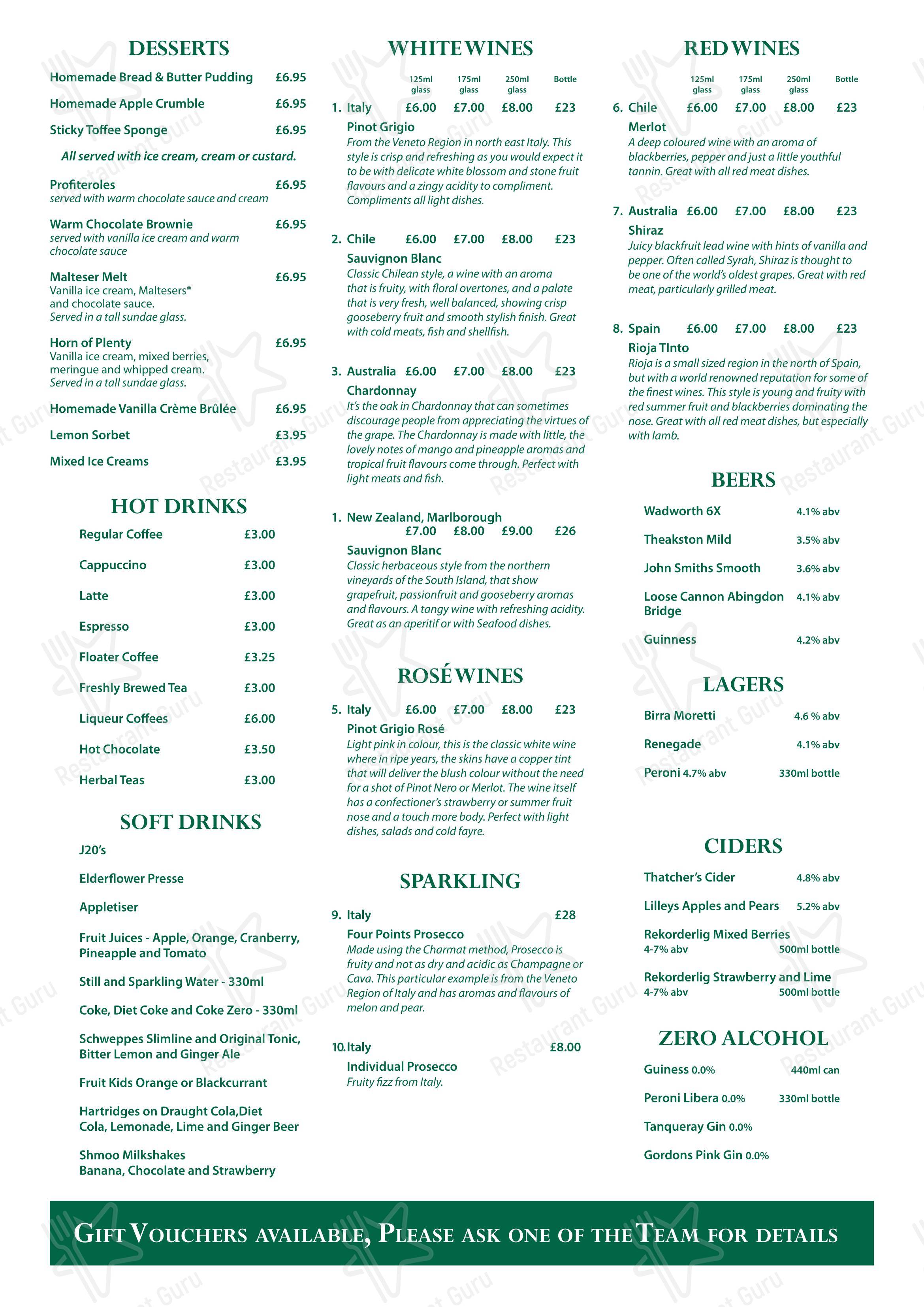 Menu at The Four Points pub & bar, Aldworth